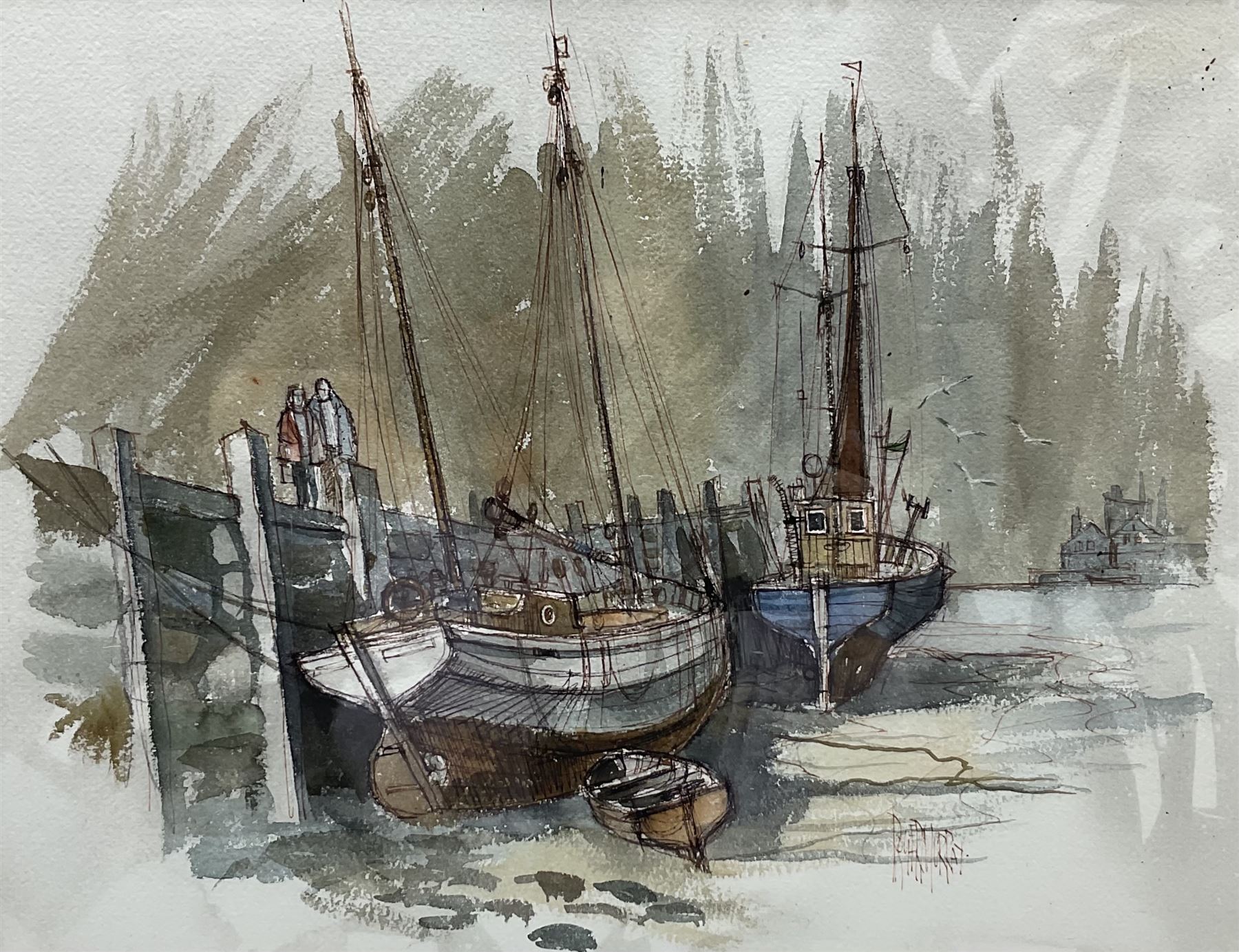 Roger Murray (British Contemporary): Fishing Boats Moored in Harbour ...