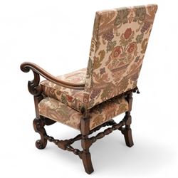 Carolean design walnut framed open armchair | Antique & Revival ...