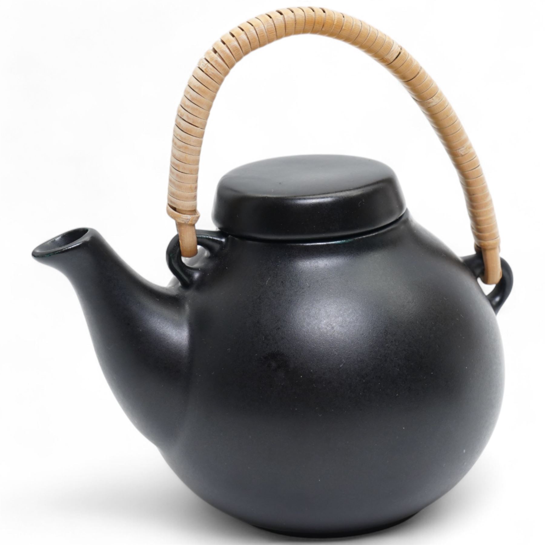 Black basalt coloured tea set comprising teapot with cane handle ...