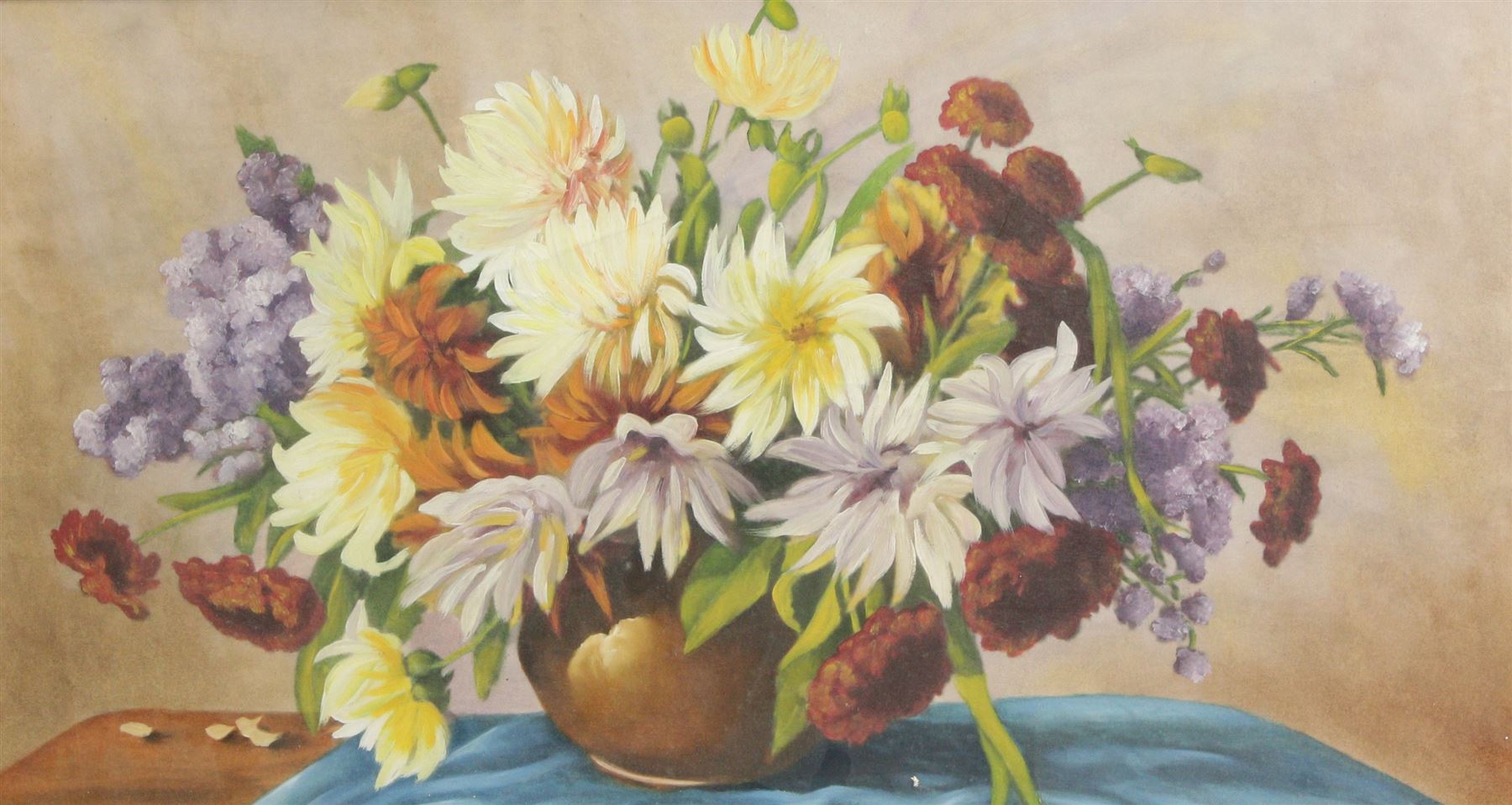English School (Early 20th Century): Still Life of Flowers, oil on ...