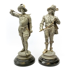 Pair of stripped 19th century spelter figures of cavaliers with brass ...