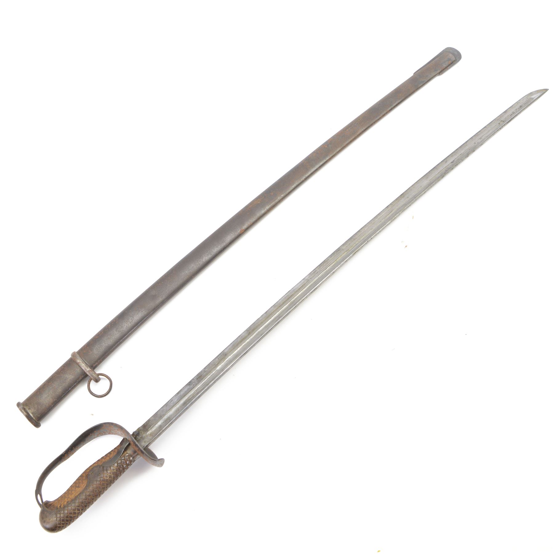 Japanese cavalry sword, curved single edge blade, with steel guard and ...