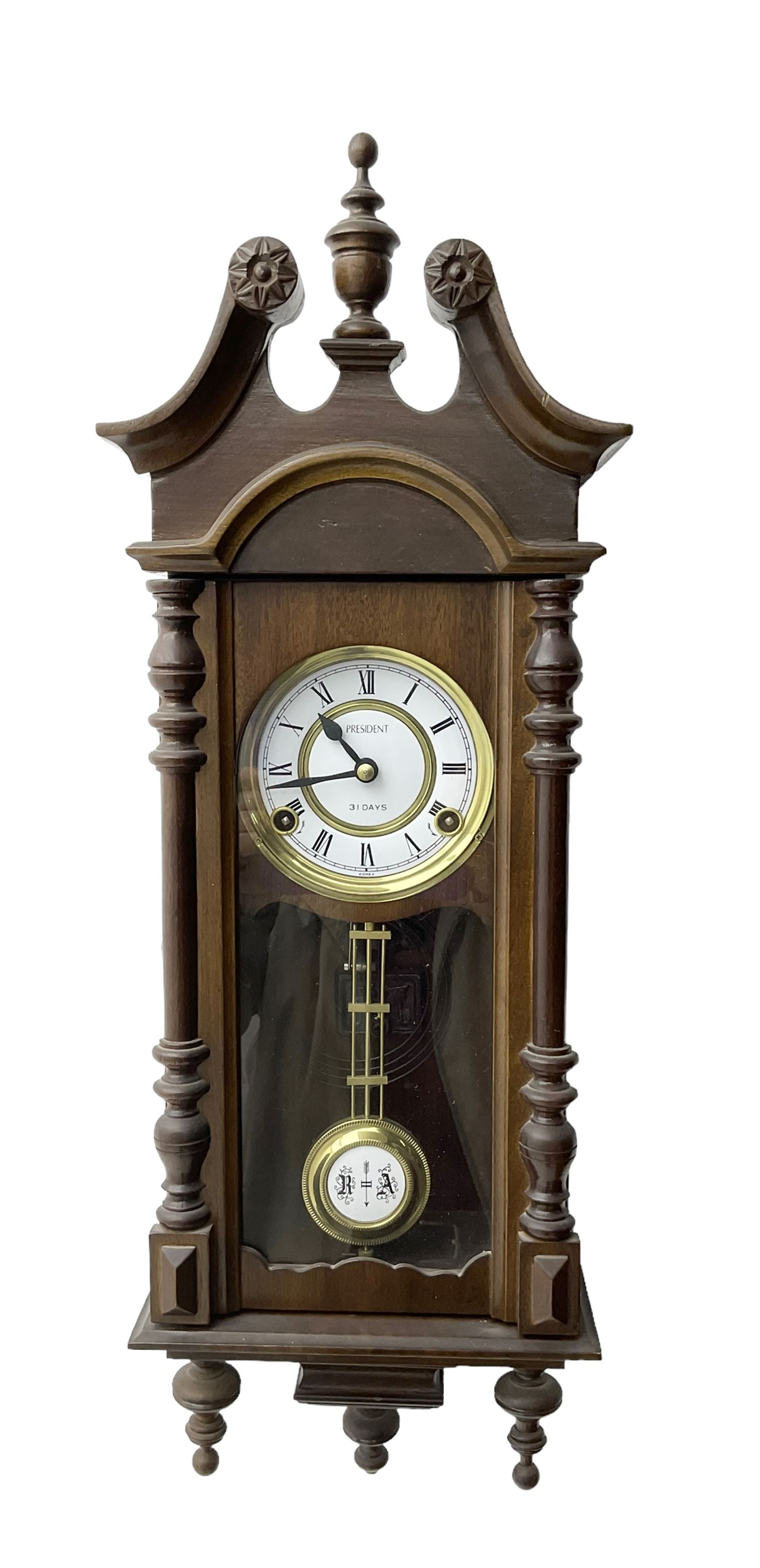 Continental - 31day spring driven wall clock in a mahogany case, with a ...