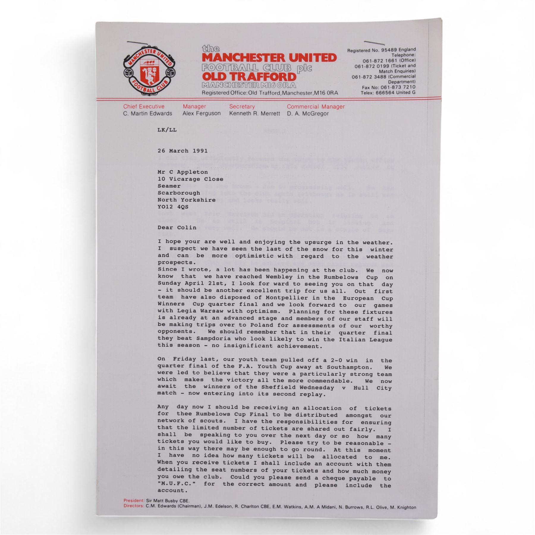 Collection of letters addressed to Colin Appleton | Autographs ...