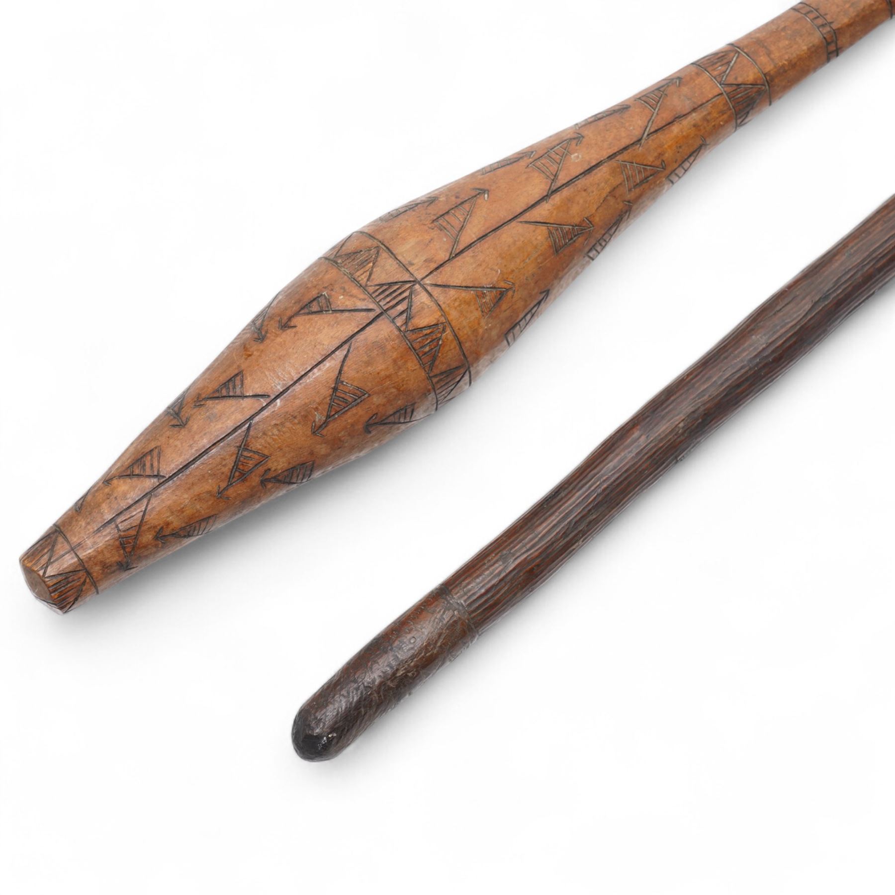 Aboriginal club with bulbous end carved with small tria | Wood, Metal ...