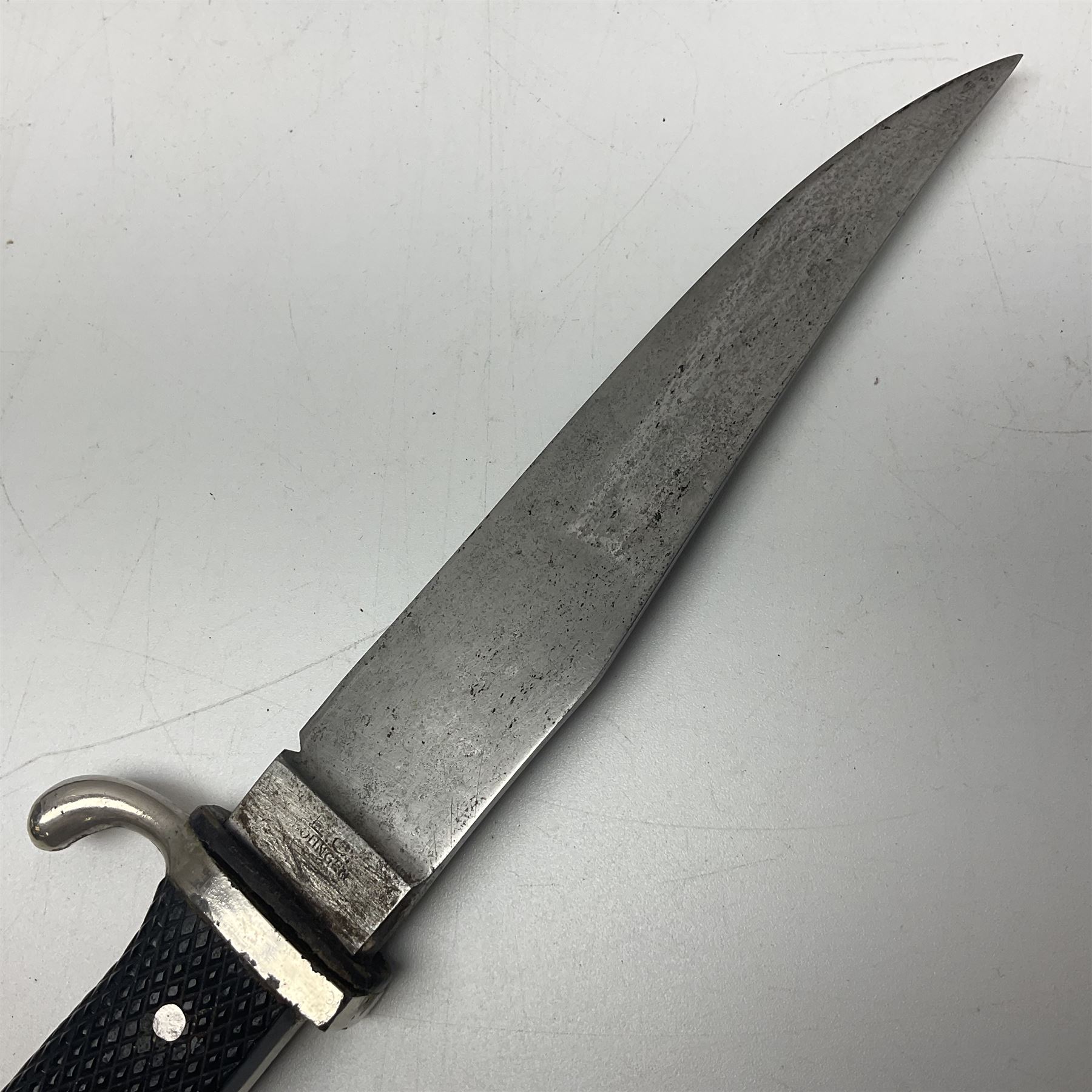 Hitler Youth style knife, the 14cm steel blade marked to either side of ...