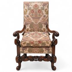 Carolean design walnut framed open armchair | Antique & Revival ...