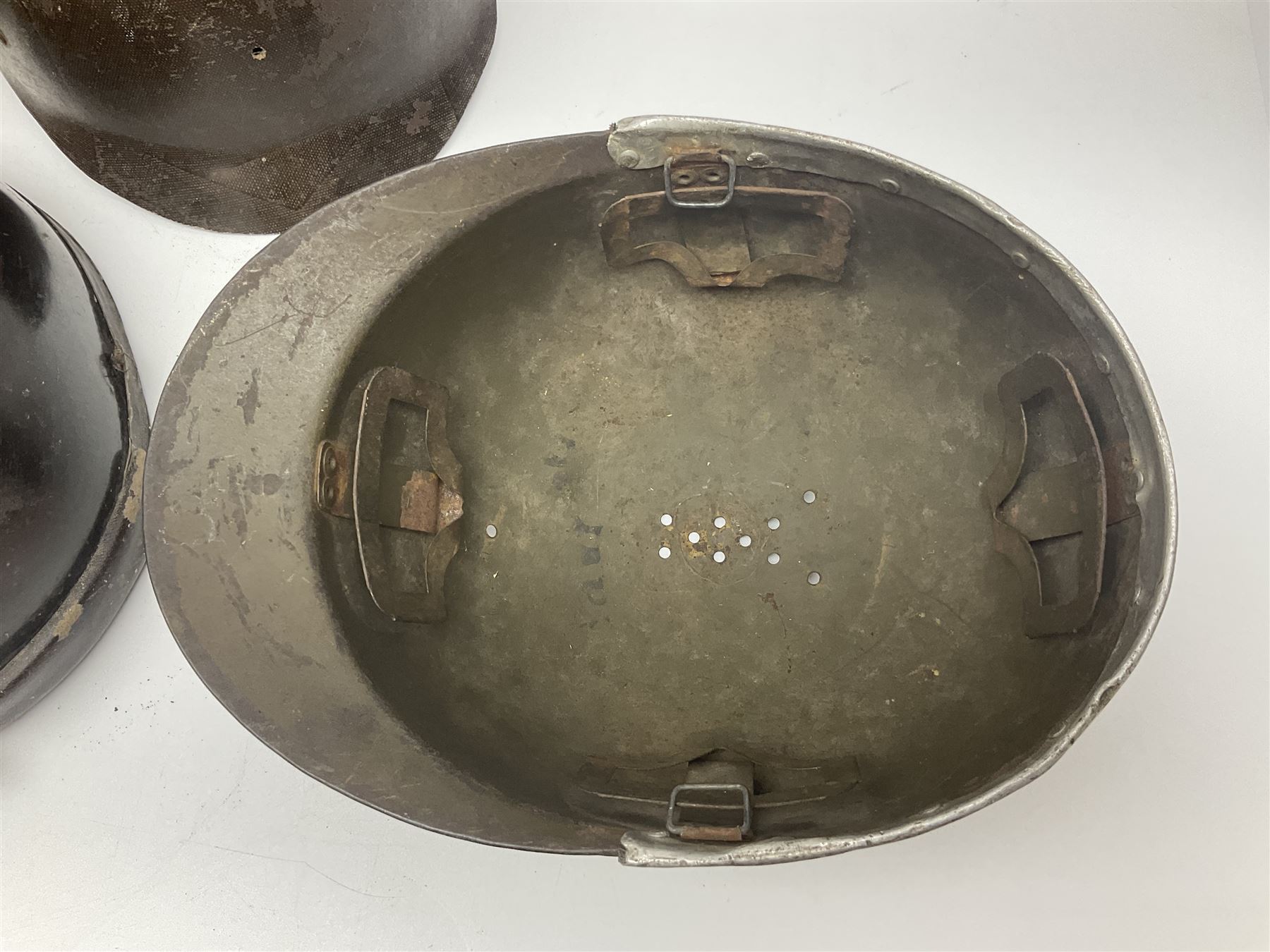 Six various helmets/liner including WW2 French Tank & Motorcycle helmet ...