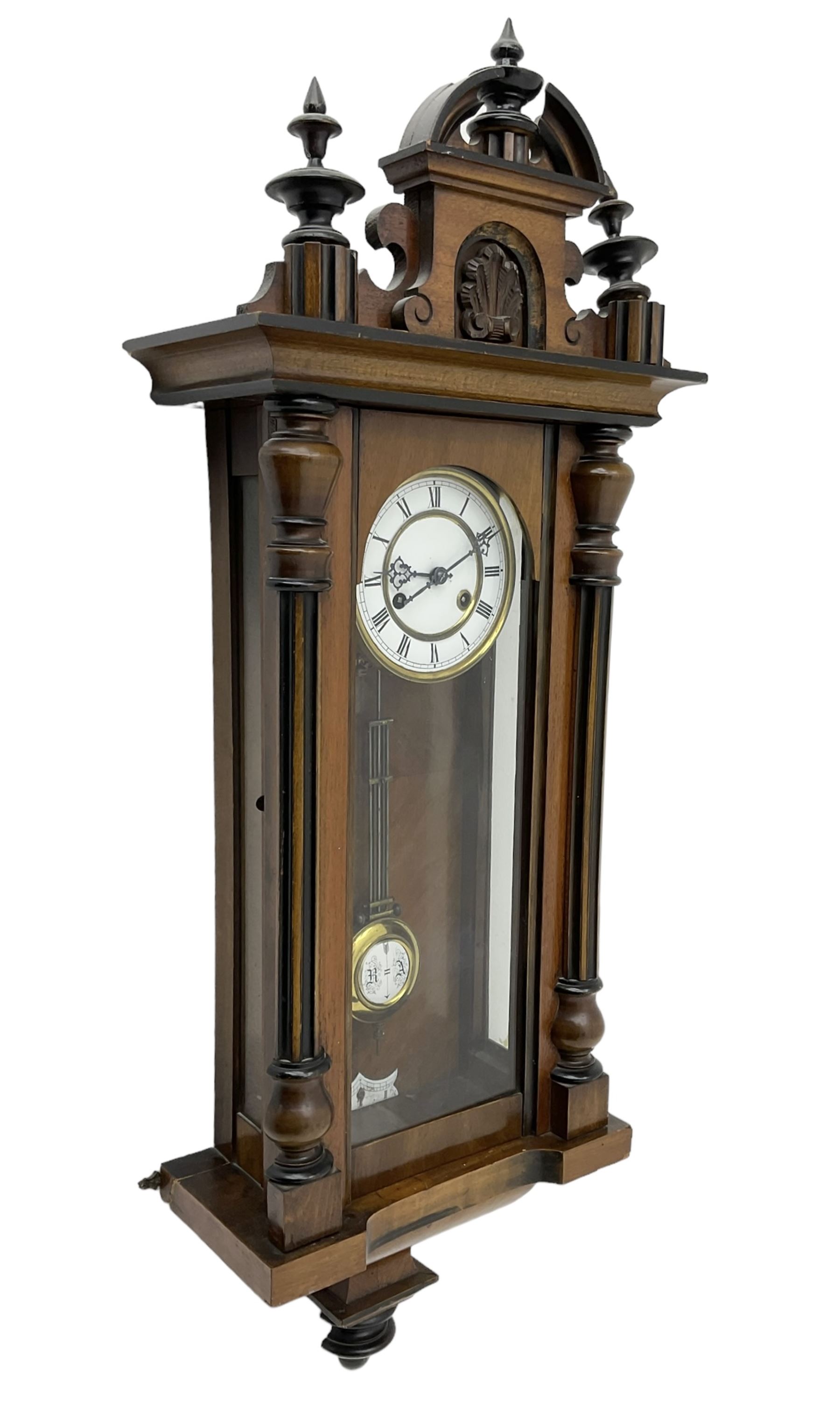 German - late19th century walnut and ebonised Vienna style wall clock ...