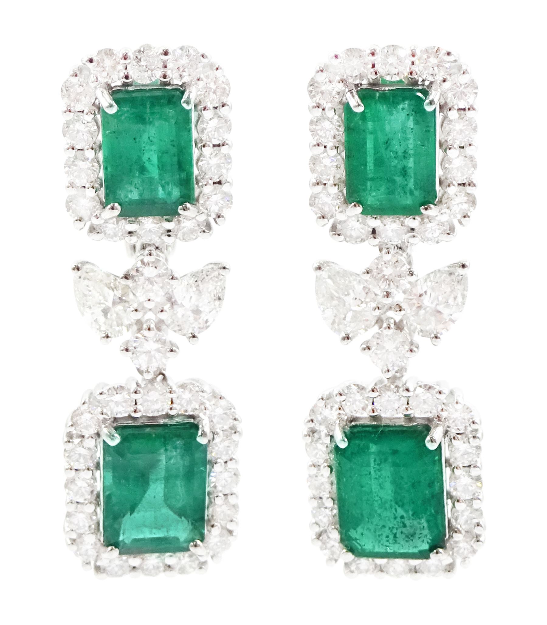 Pair of 18ct white gold emerald and diamond earrings | Jewellery | 161025