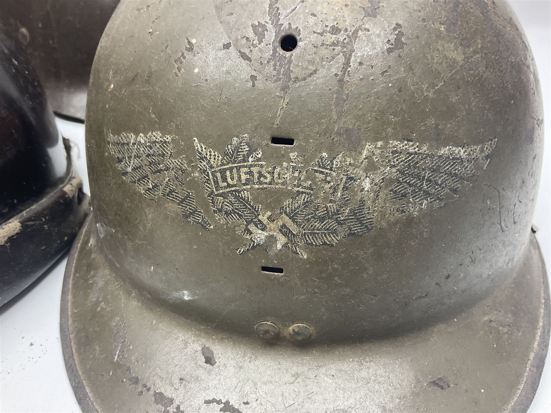 Six various helmets/liner including WW2 French Tank & Motorcycle helmet ...