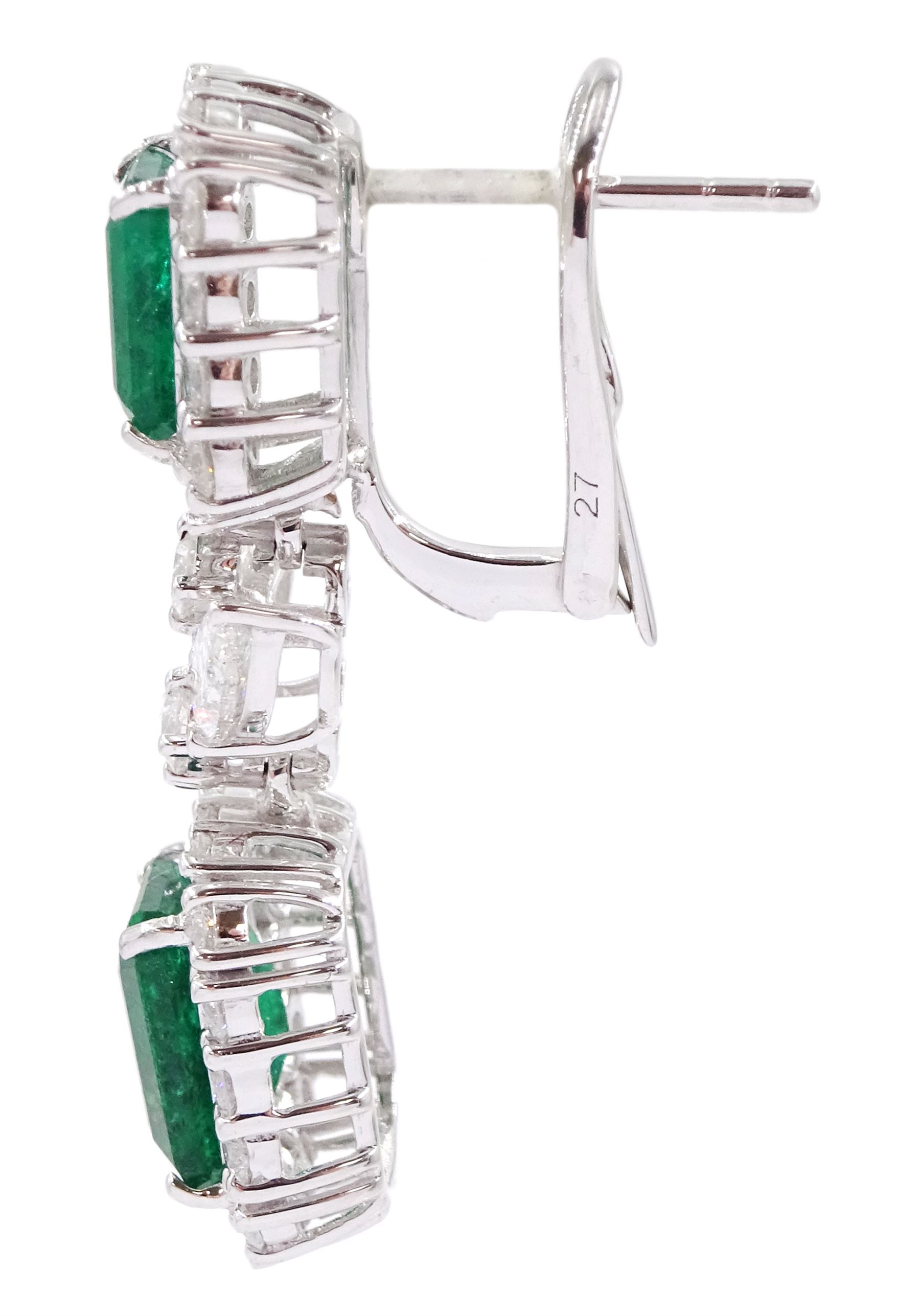 Pair of 18ct white gold emerald and diamond earrings | Jewellery | 161025