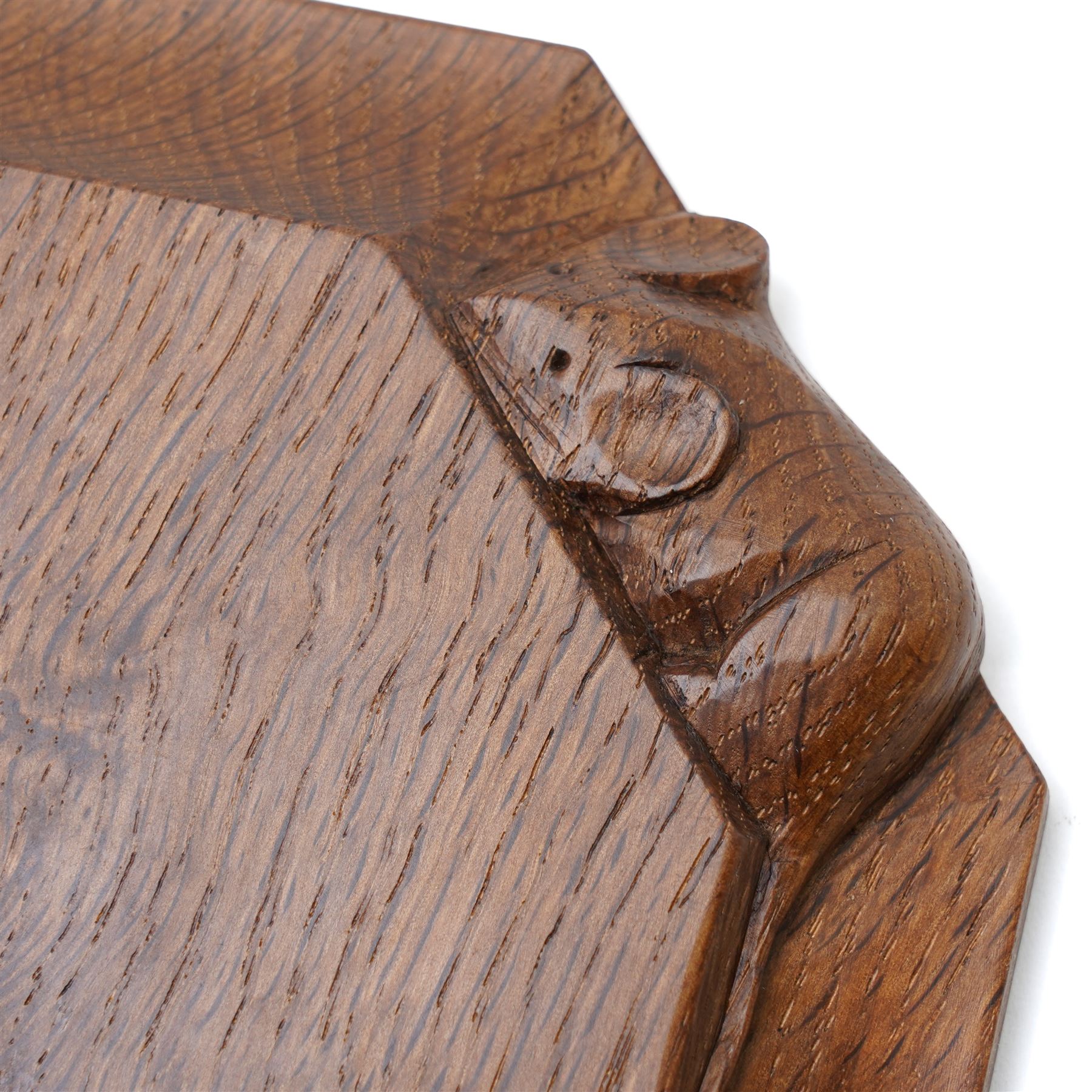 Mouseman - Small oak herb octagonal chopping board with carved mouse ...