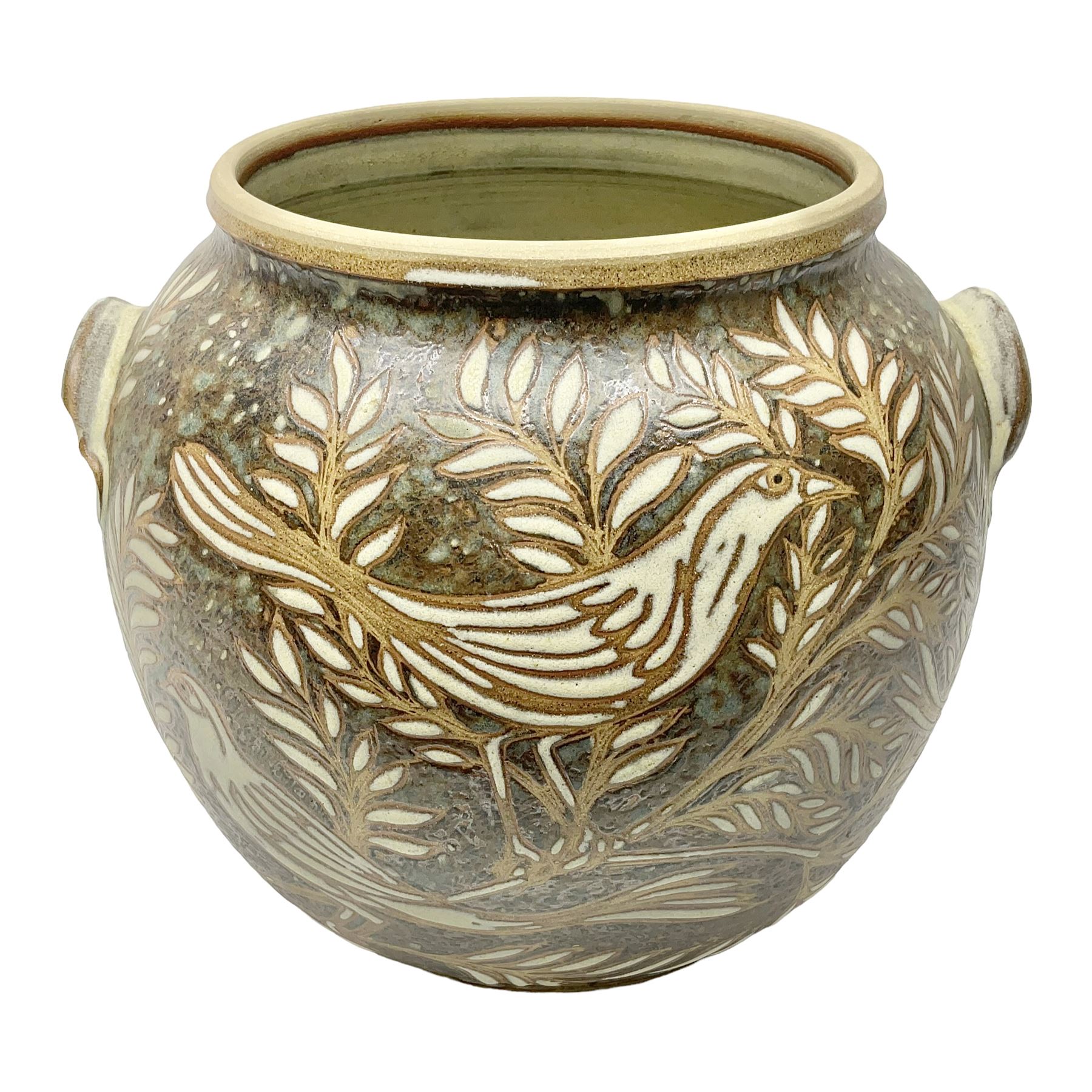 John Egerton (c1945-): studio pottery stoneware twin handled vase ...