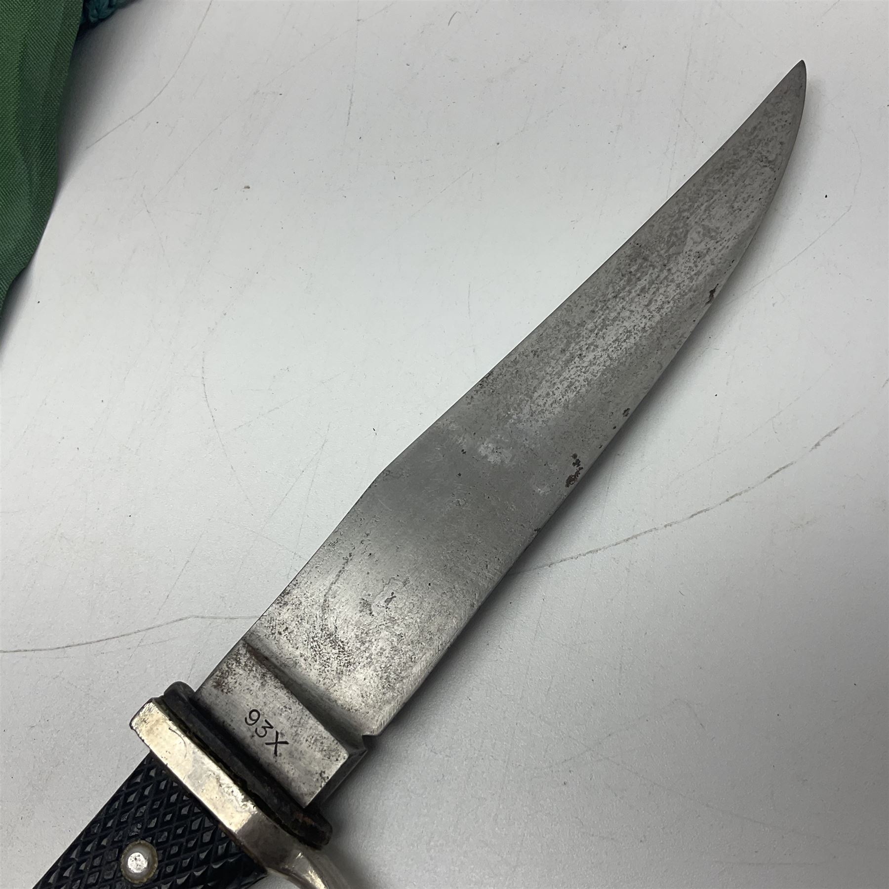 Hitler Youth style knife, the 14cm steel blade marked to either side of ...