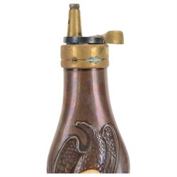 Colt pistol copper and brass powder flask embossed with an eagle H11cm ...