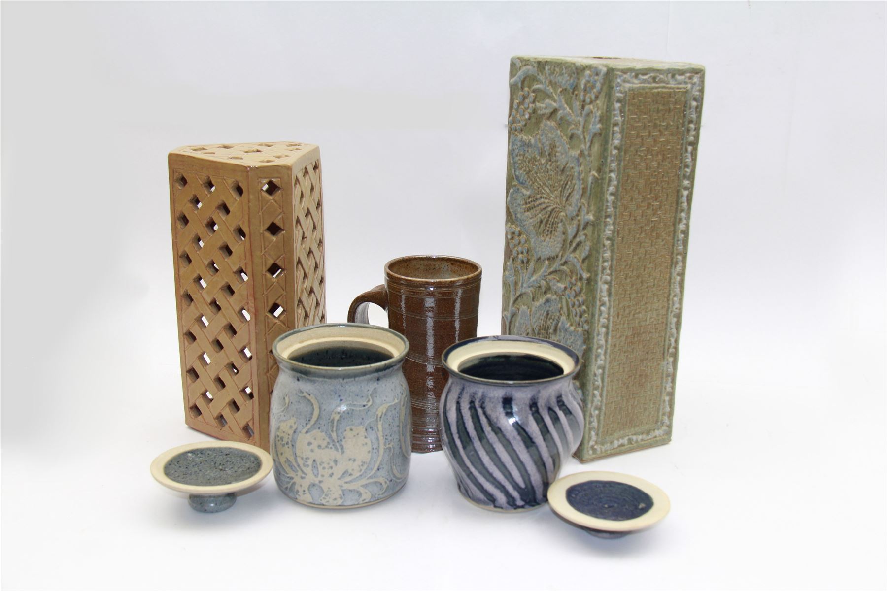 Jane Hamlyn studio pottery tankard and two John Egerton tea caddies ...