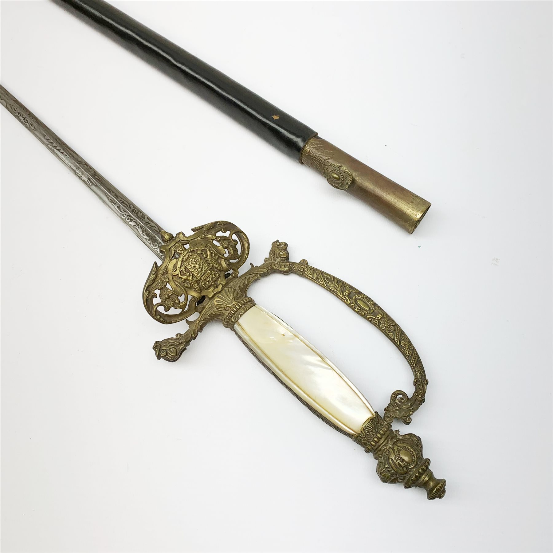 19th century continental dress sword, the 78cm triangular blade with ...