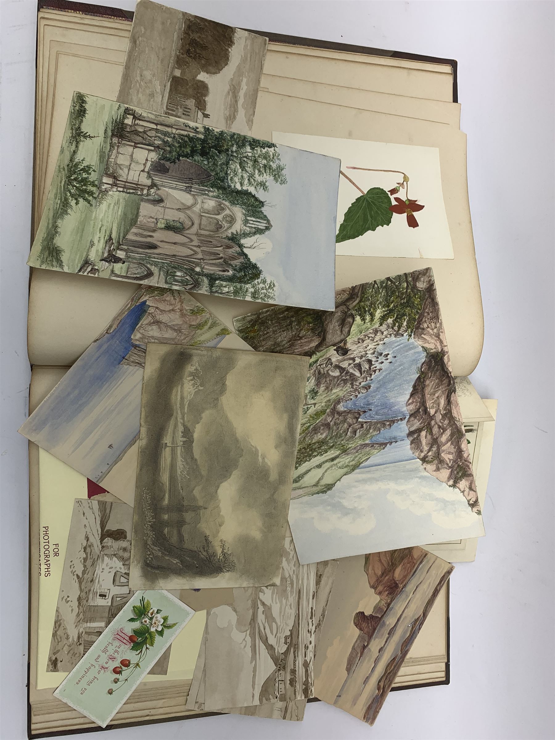 Victorian commonplace album containing original watercolours and pencil ...