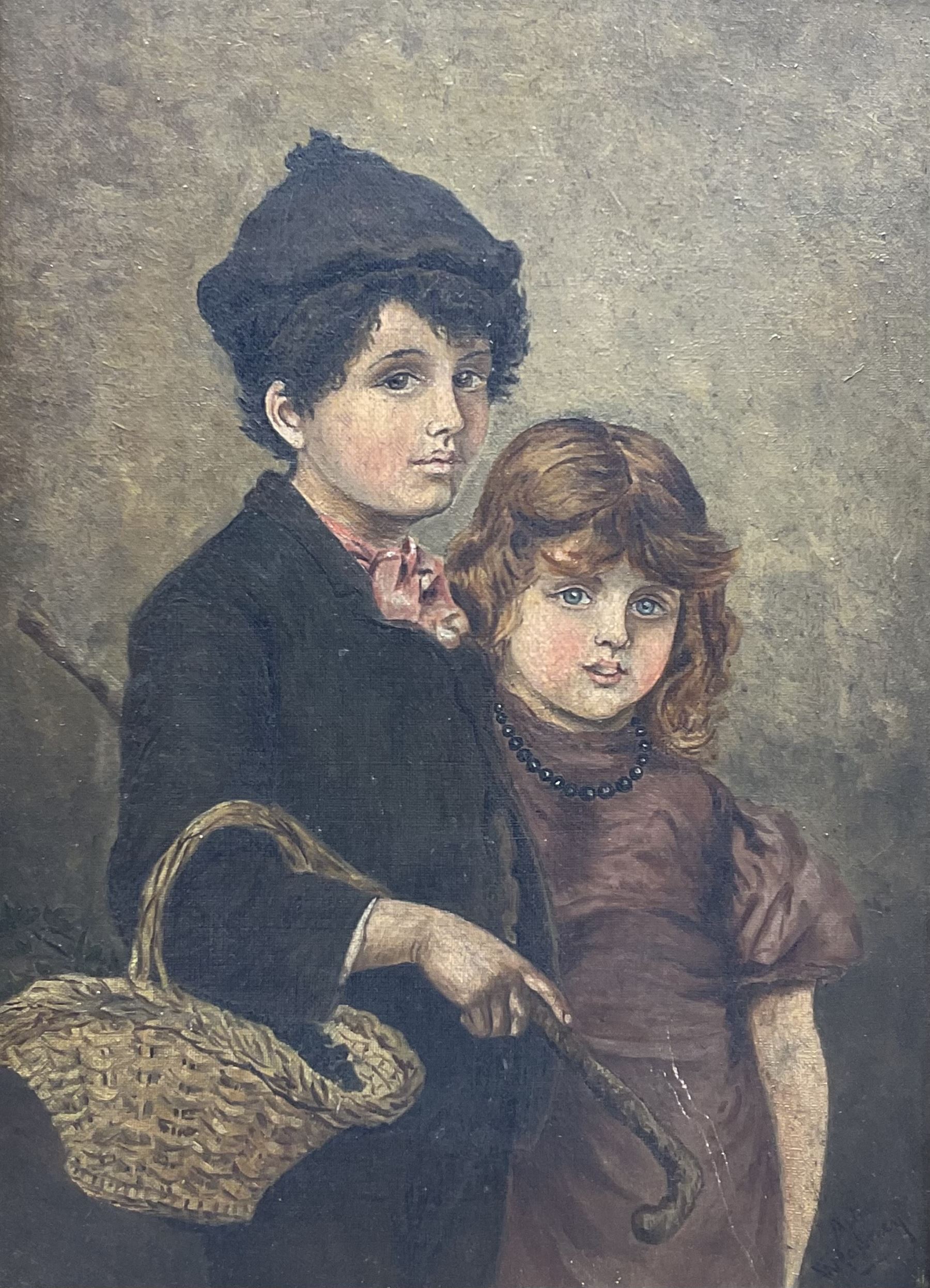 English School (19th century): Portrait of two Young Children ...