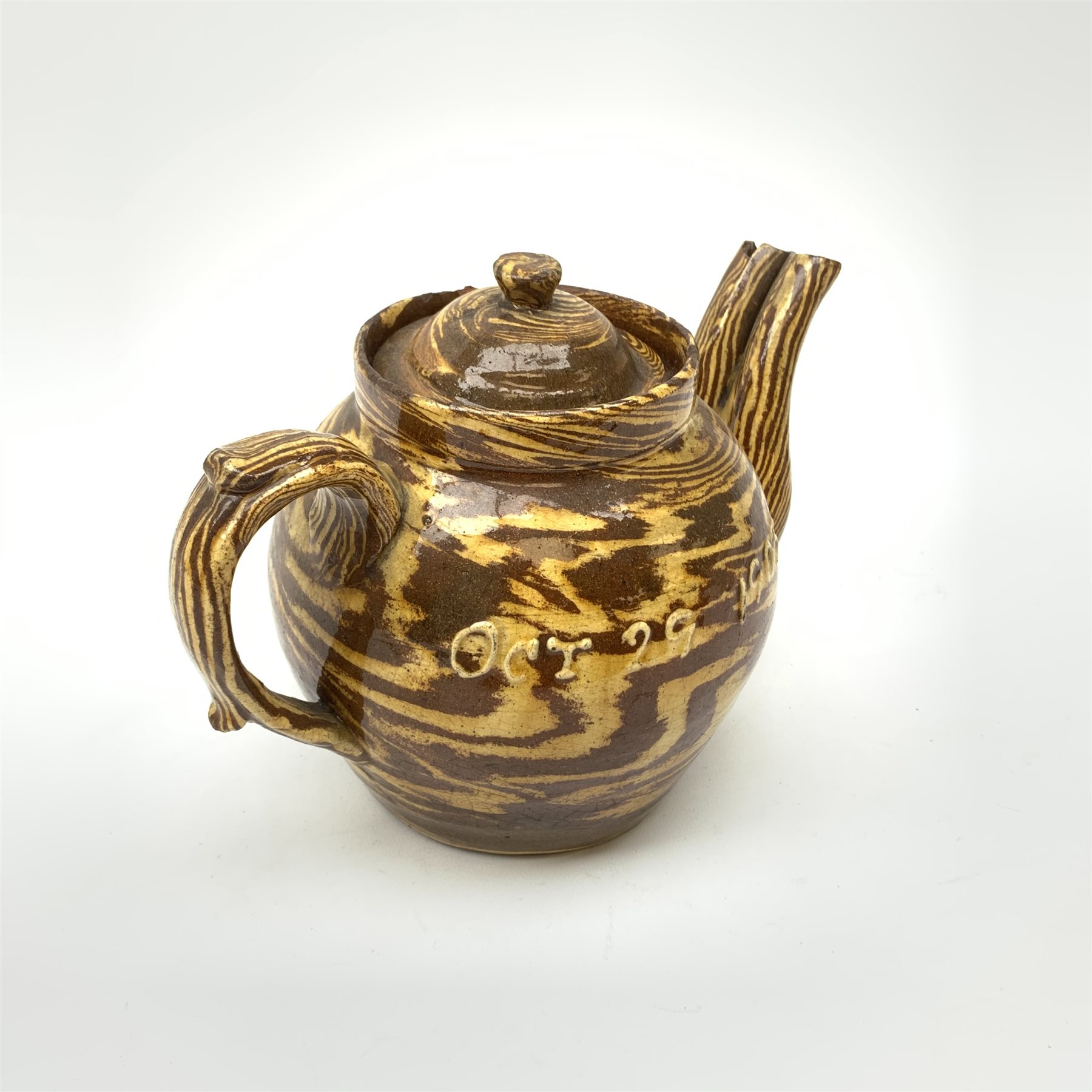Edwardian slipware double spouted teapot - The Country House Sale