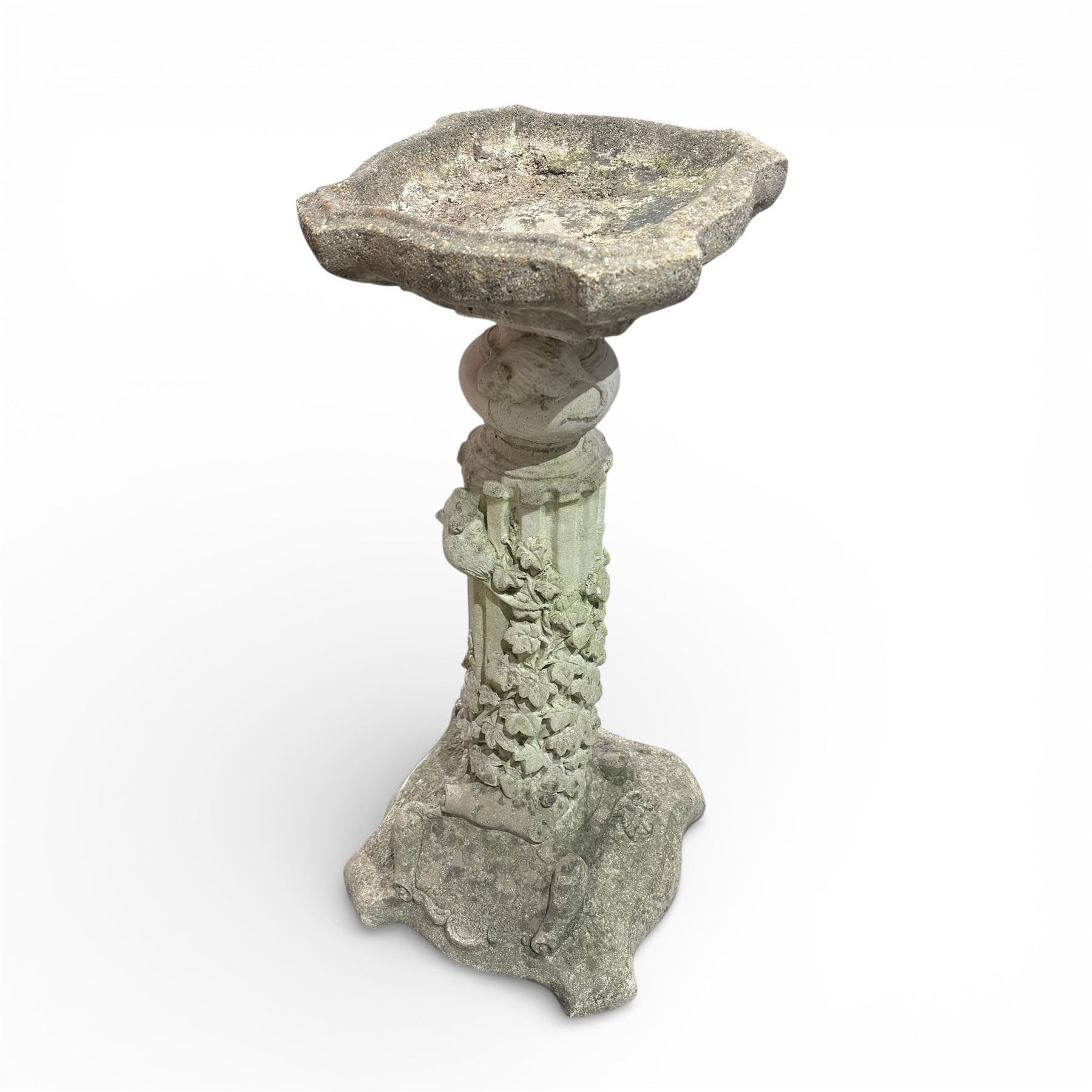 Cast stone birdbath on pedestal with Cast iron water pu | Planters ...