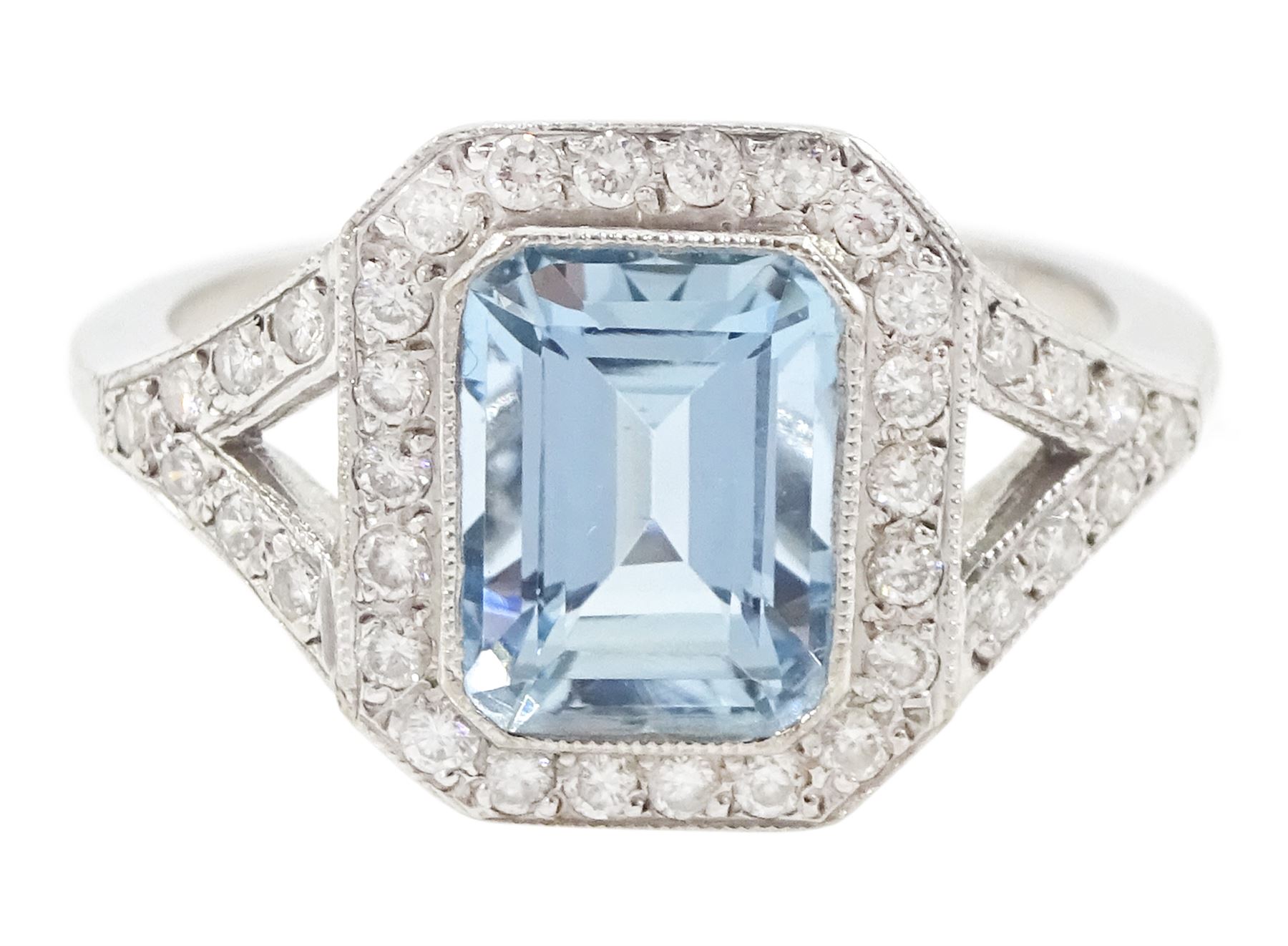 White gold aquamarine and diamond cluster ring | Jewellery | 150589