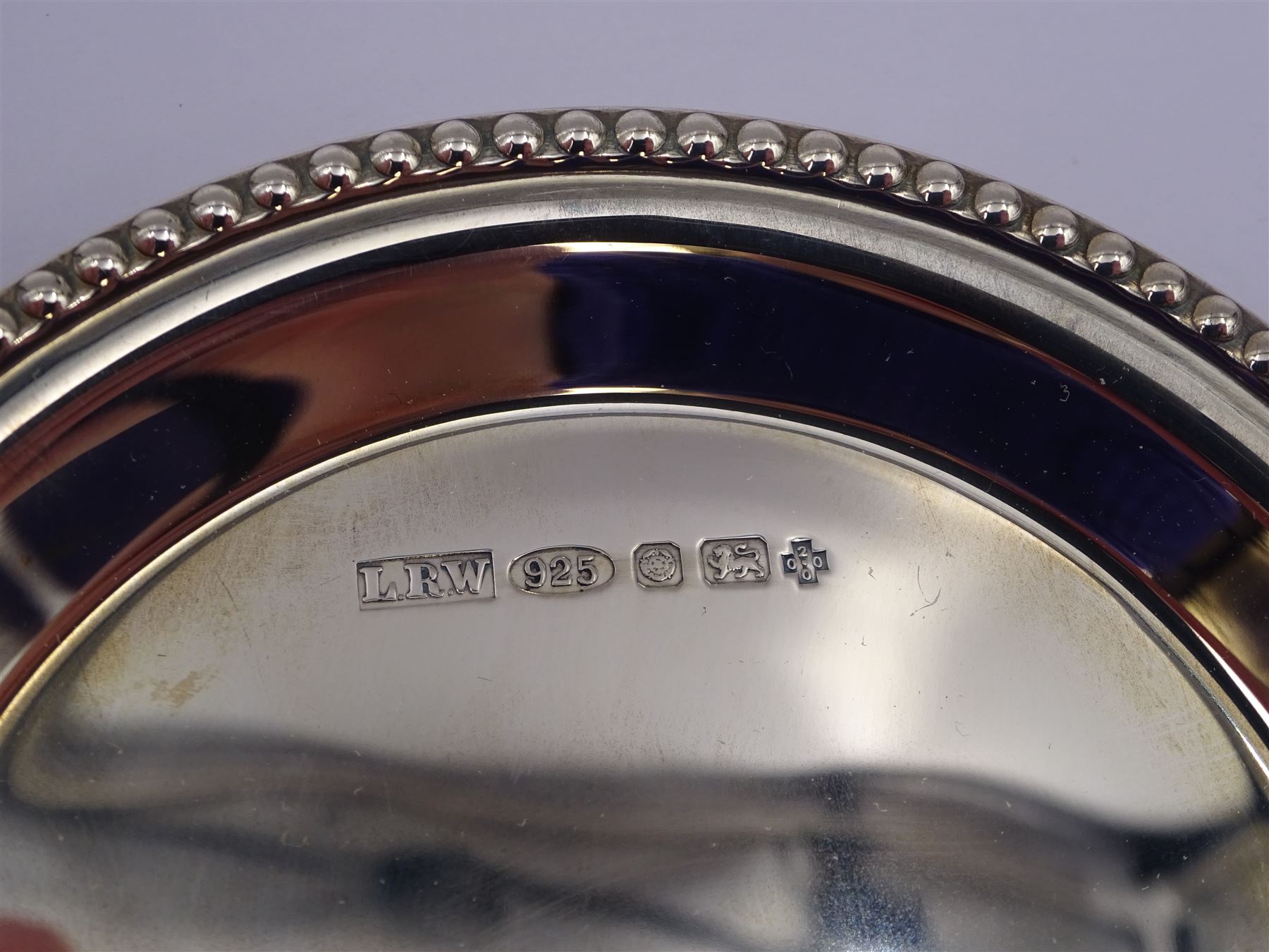 Modern silver pin tray, of circular form, with beaded edge, hallmarked ...