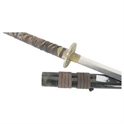 Japanese katana with circular tsuba with simple flower decoration, with ...