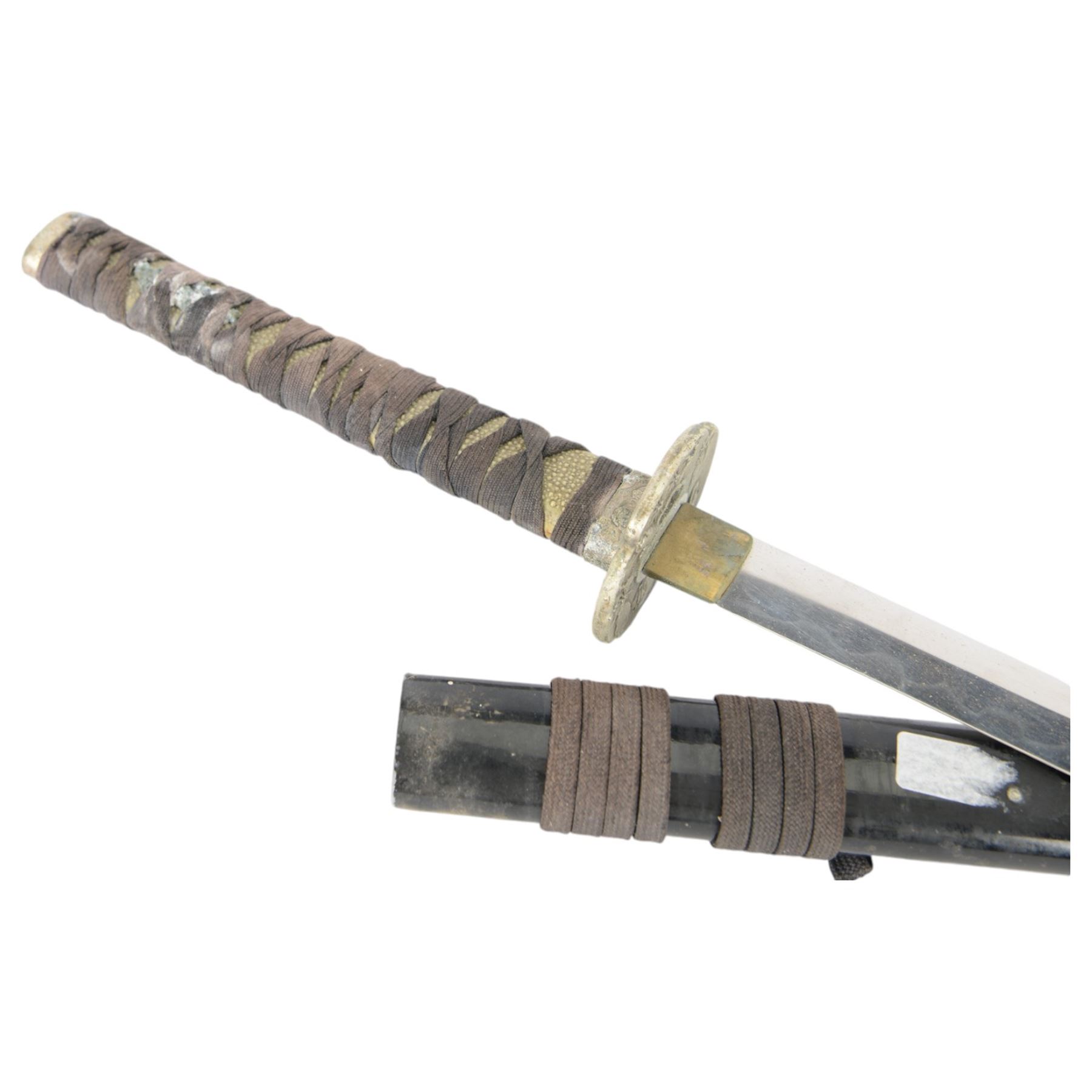 Japanese katana with circular tsuba with simple flower decoration ...