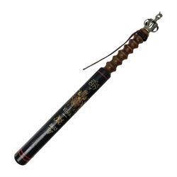 Wooden truncheon with turned grip and ebonised shaft inscribed ...