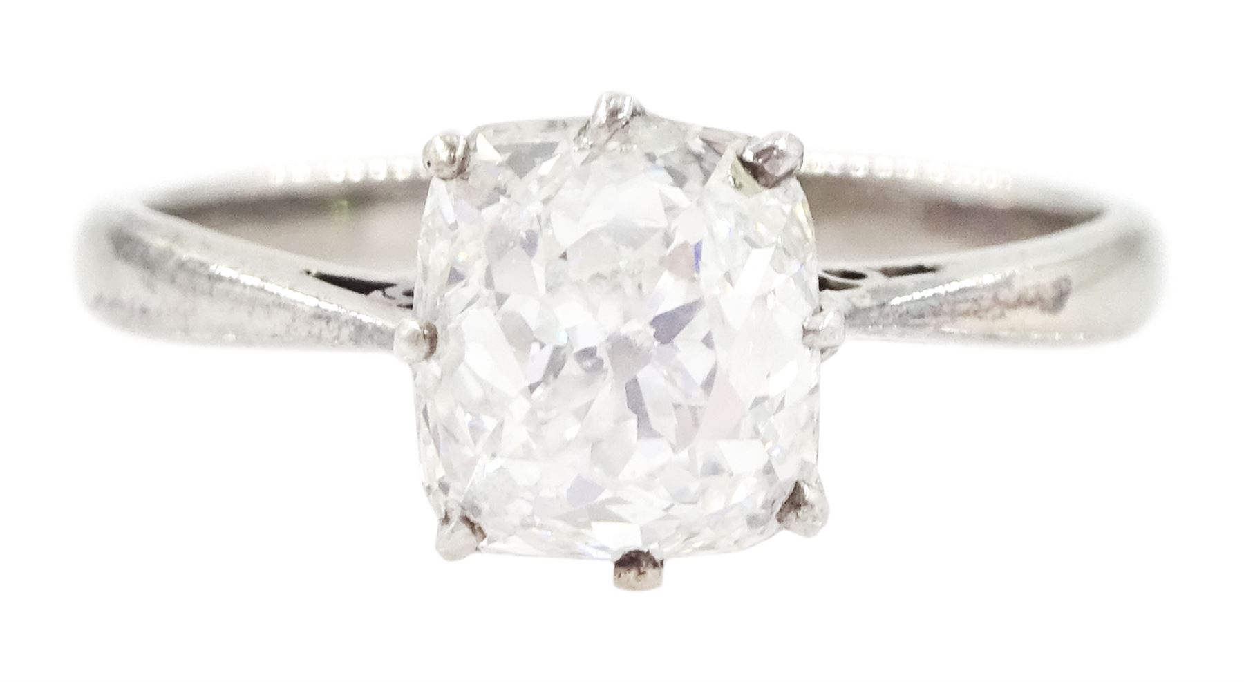 Early 20th century white gold and platinum single stone cushion cut ...