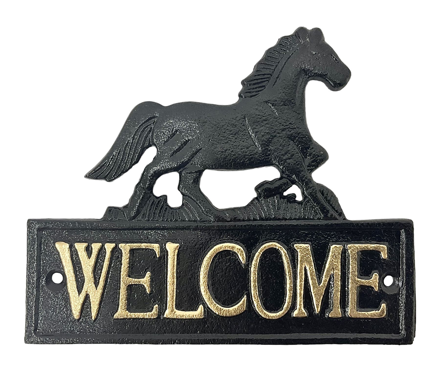 Cast iron Welcome sign with horse, L19cm - Collectors & Clearance