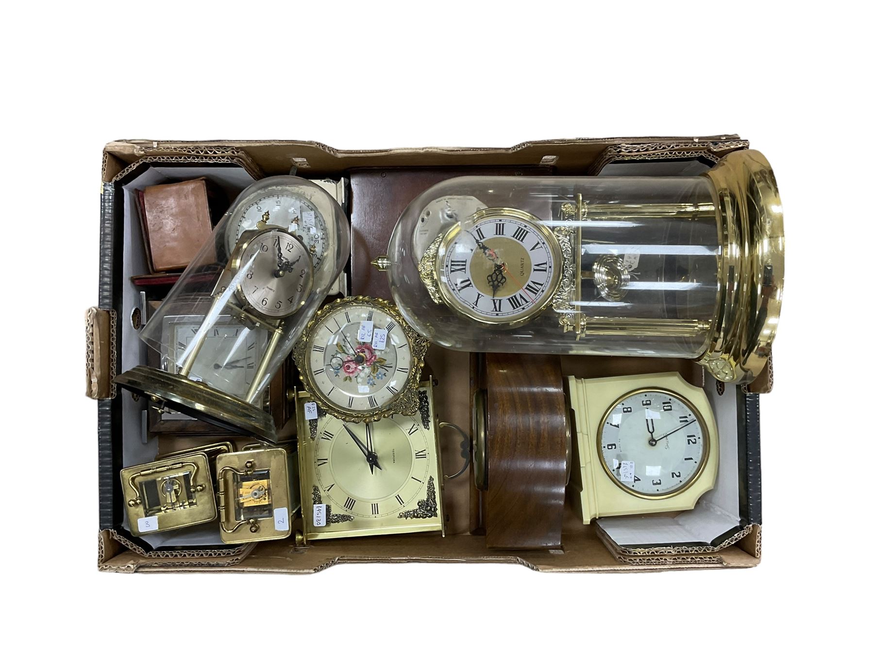 Assortment of 20th century mantle clocks including two French carriage ...