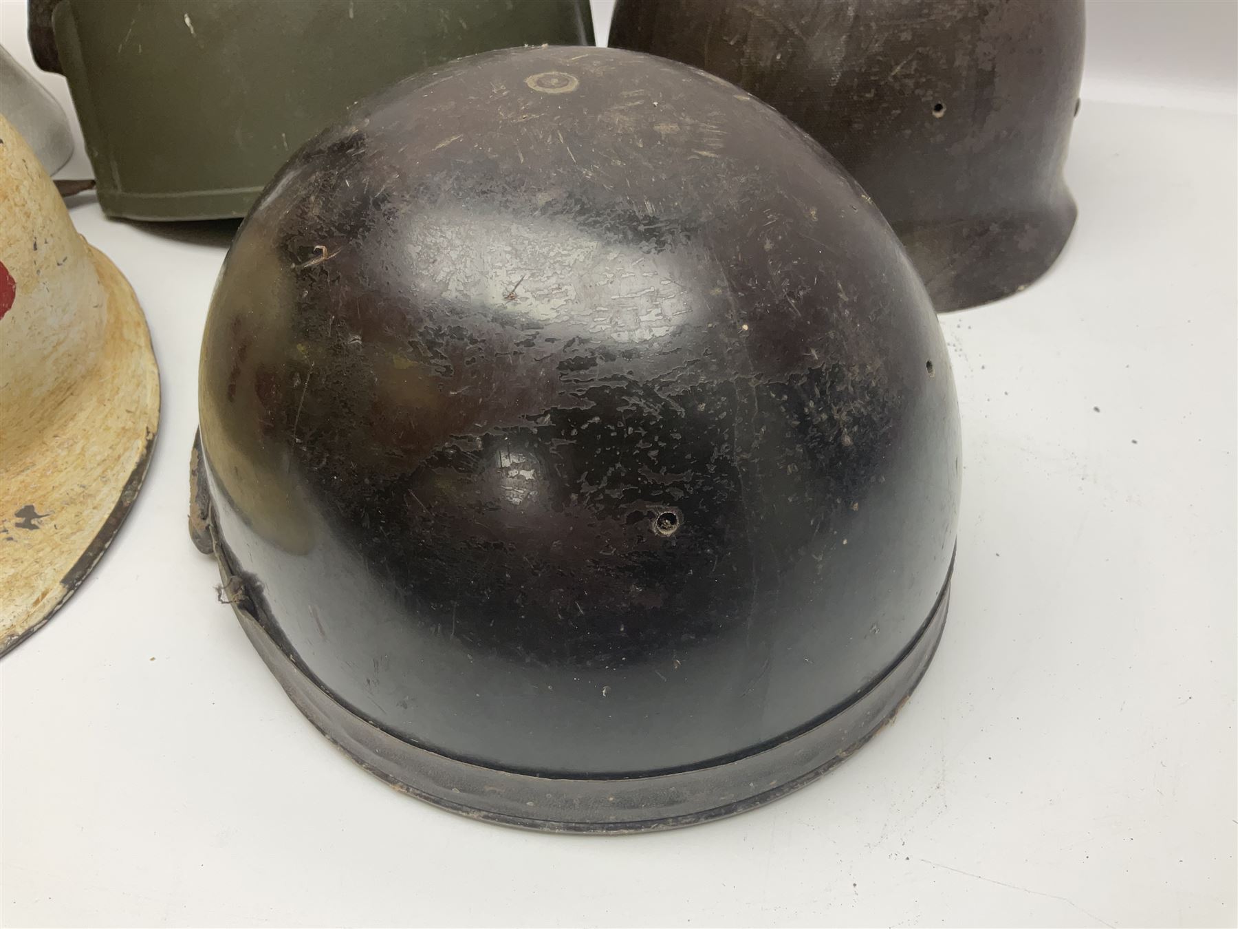 Six various helmets/liner including WW2 French Tank & Motorcycle helmet ...