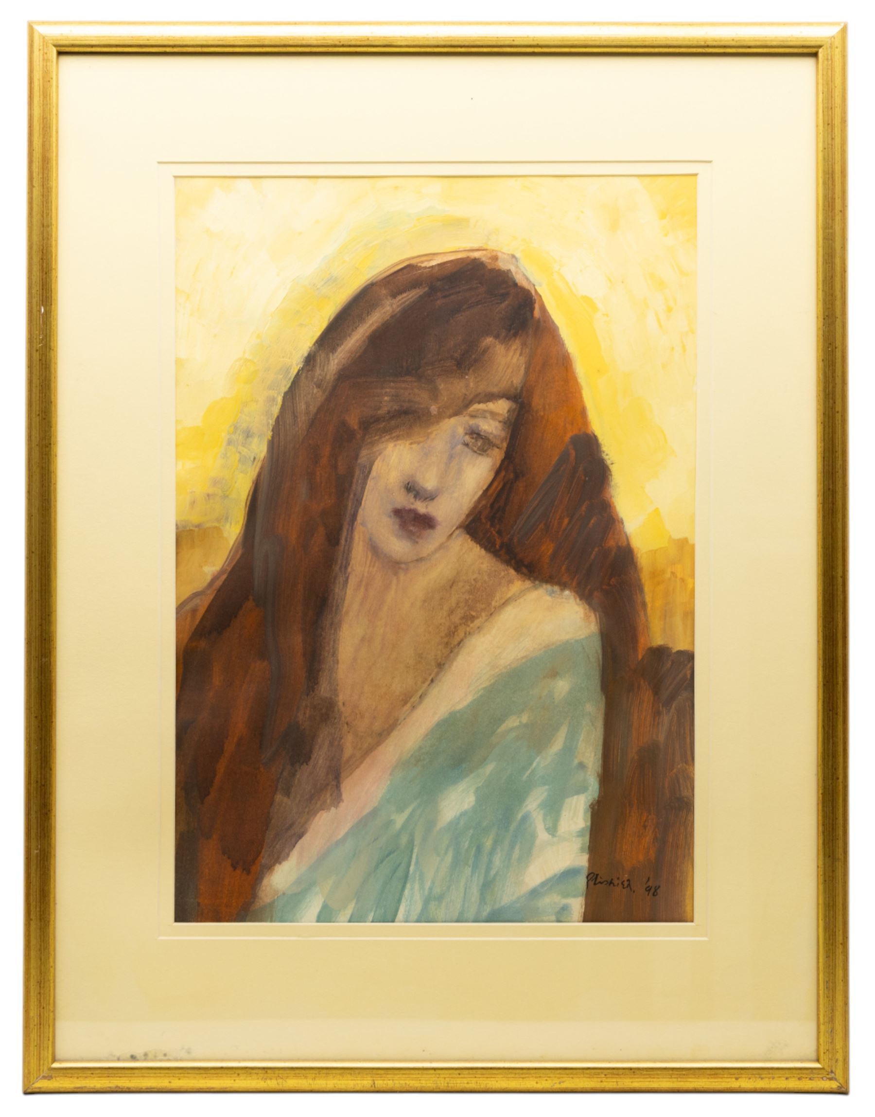 Robert Plisnier (Belgian 1951-): Portrait of a Girl in a Blue Gown ...