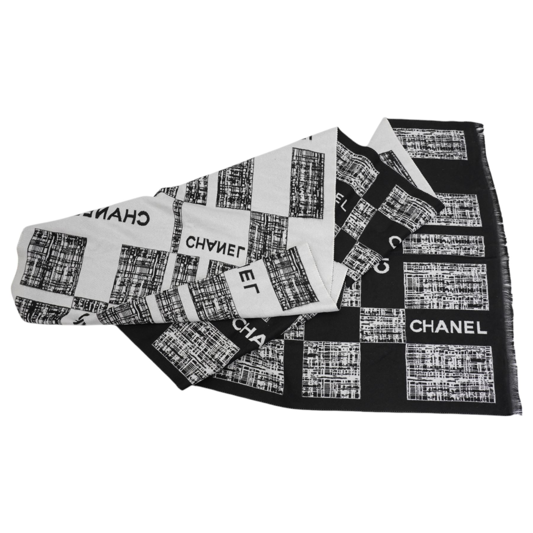 Chanel silk scarf, monochrome design with Chanel branding, in original ...