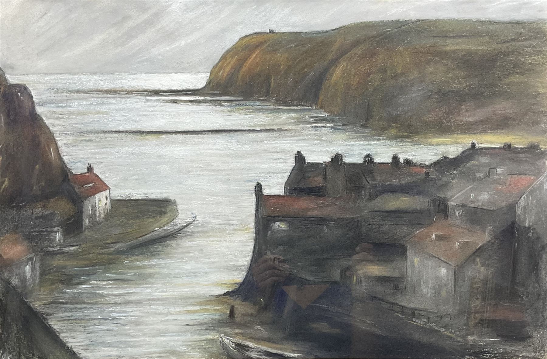 English School (20th century): Staithes, pastel indistinctly signed ...