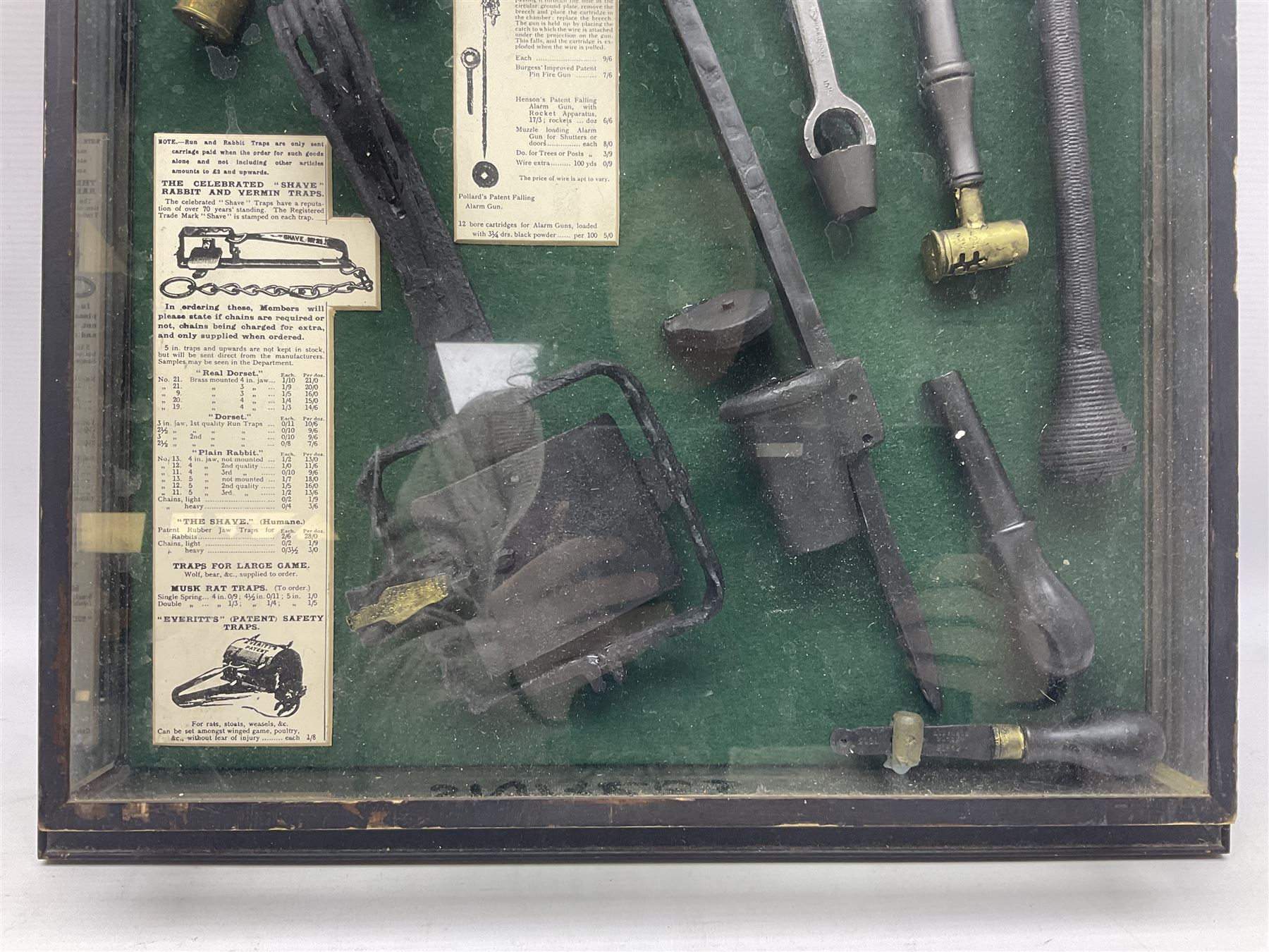 Wall hanging display case containing hunting ephemera to include ...