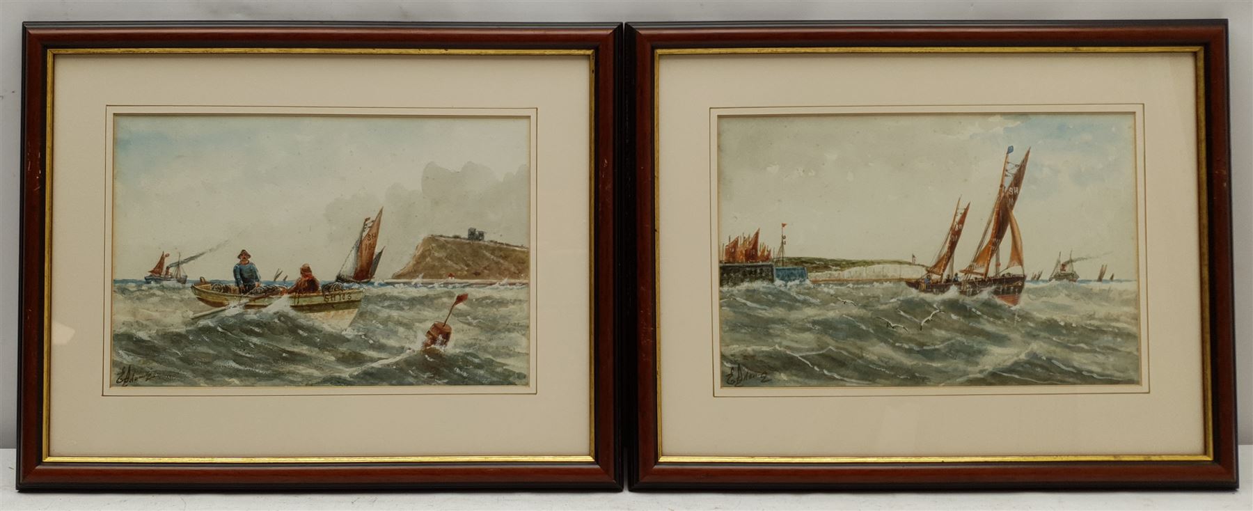 E Adams (British 19th/20th century): Shoreham Fishing Boat with Pier ...
