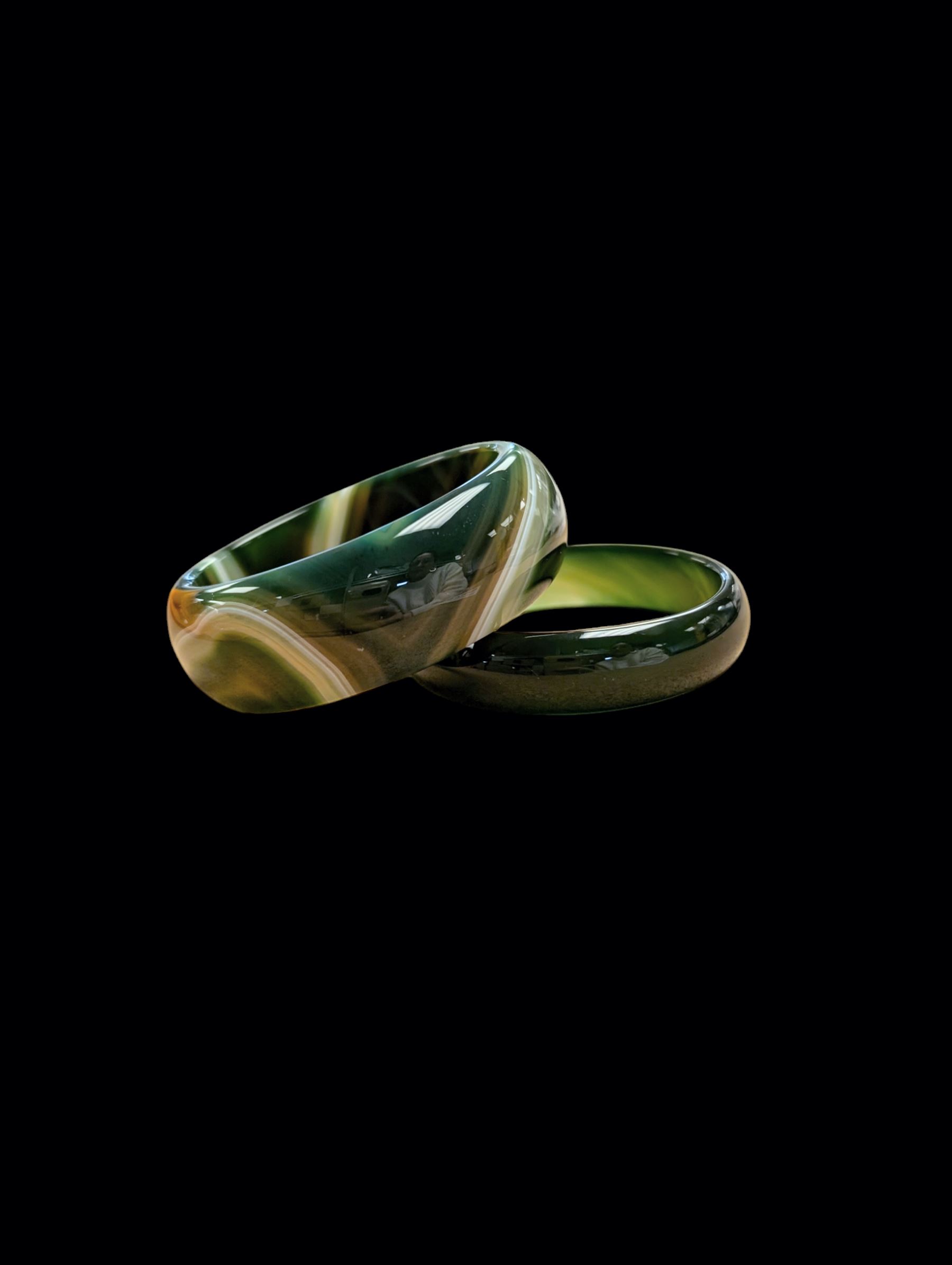 Two polished green banded agate bangles | Jewellery | 126062