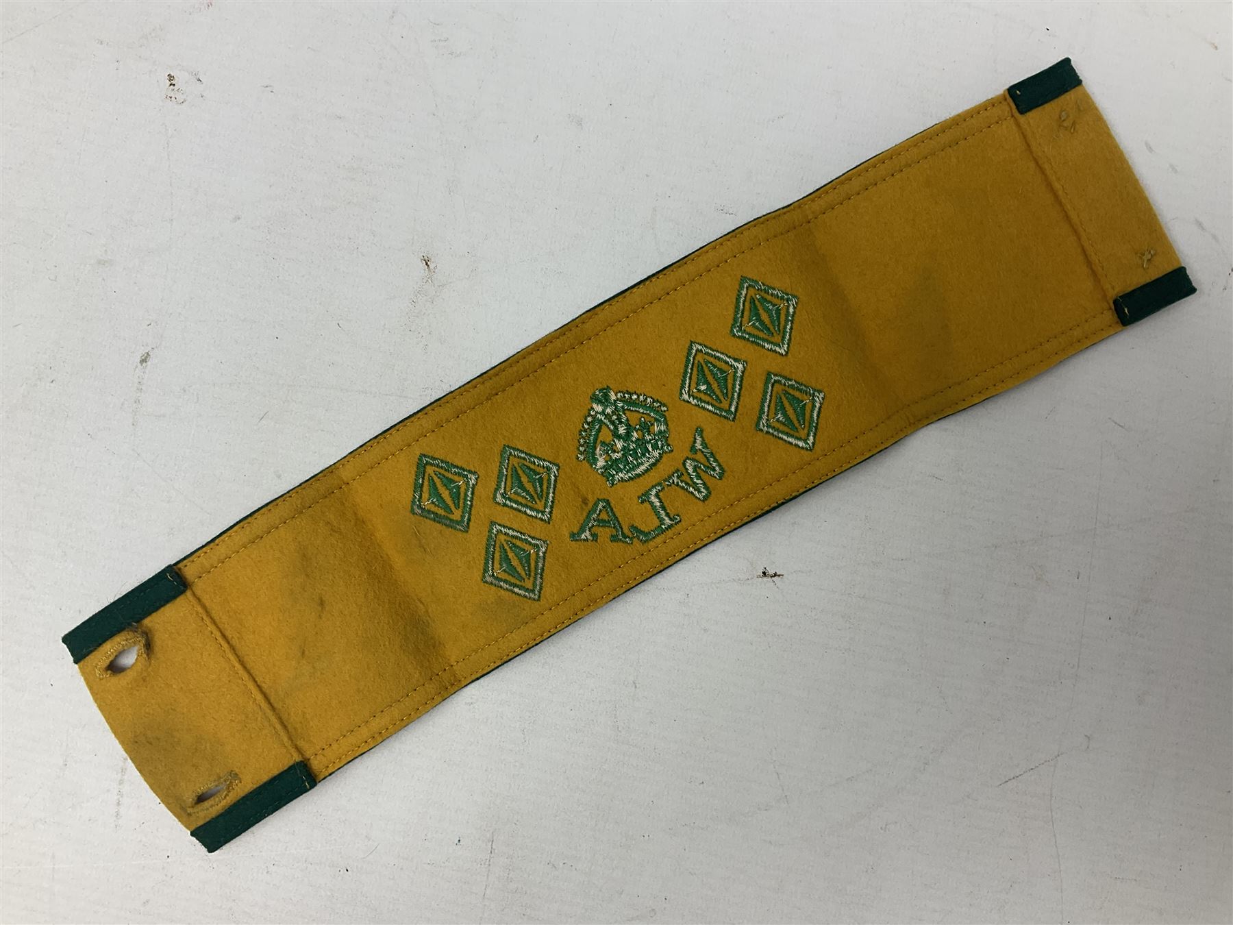 WW2 Women's Land Army six-year service armband in yellow and green; and ...