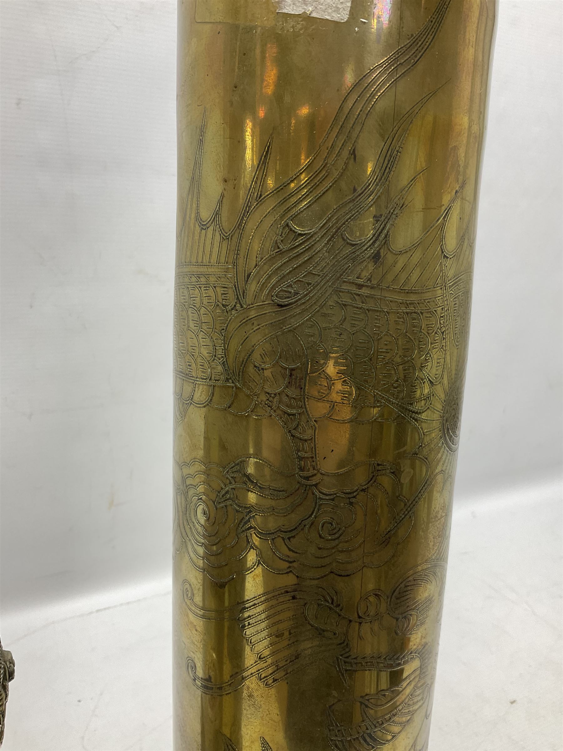 WW1 German brass shell case inscribed PATRONENFABRIK KARLSRUHE 1917 ...