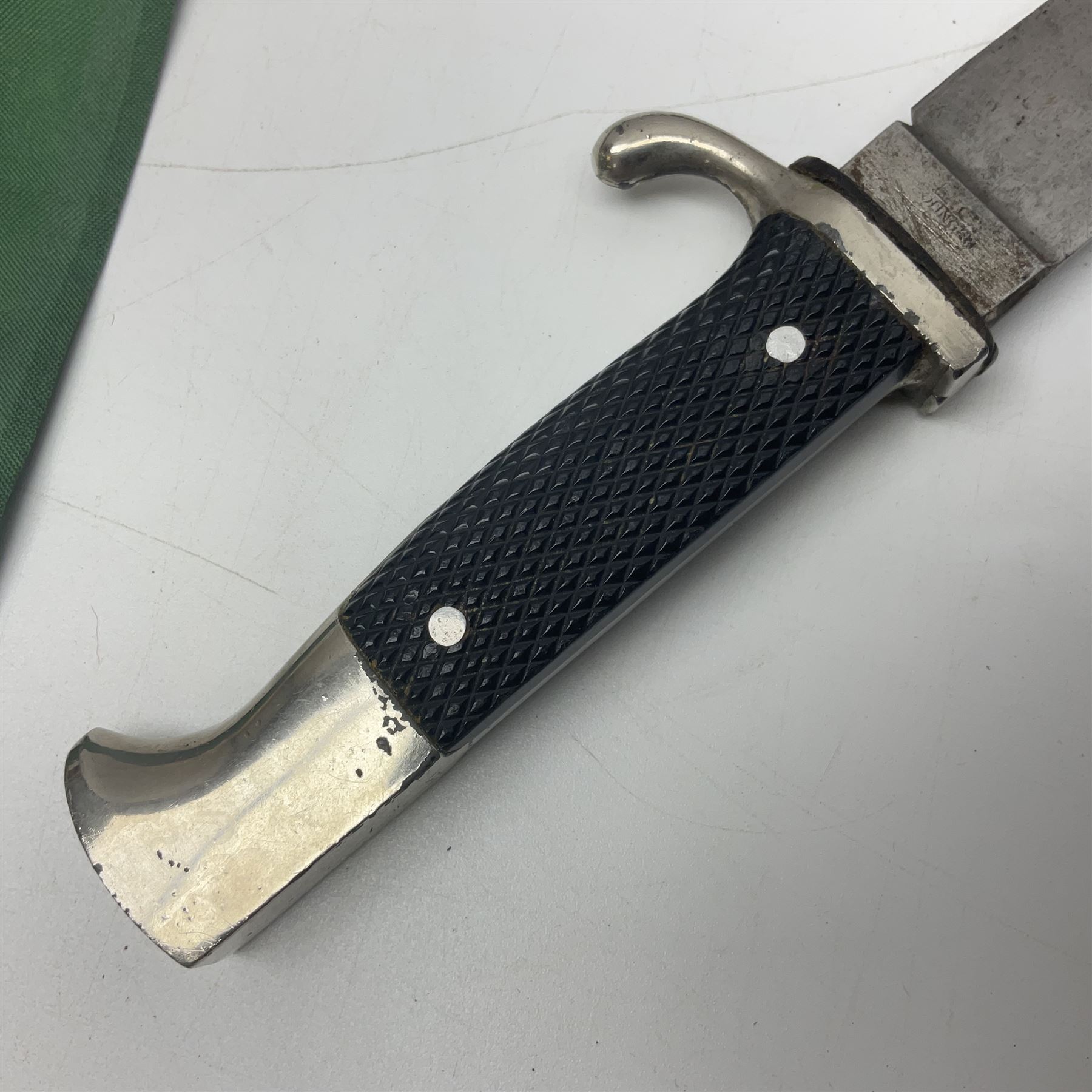 Hitler Youth style knife, the 14cm steel blade marked to either side of ...