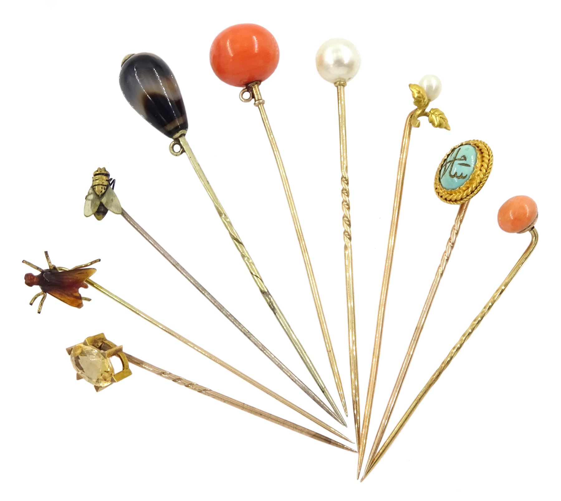 Victorian and later gold stick pins including gold coral | Jewellery ...