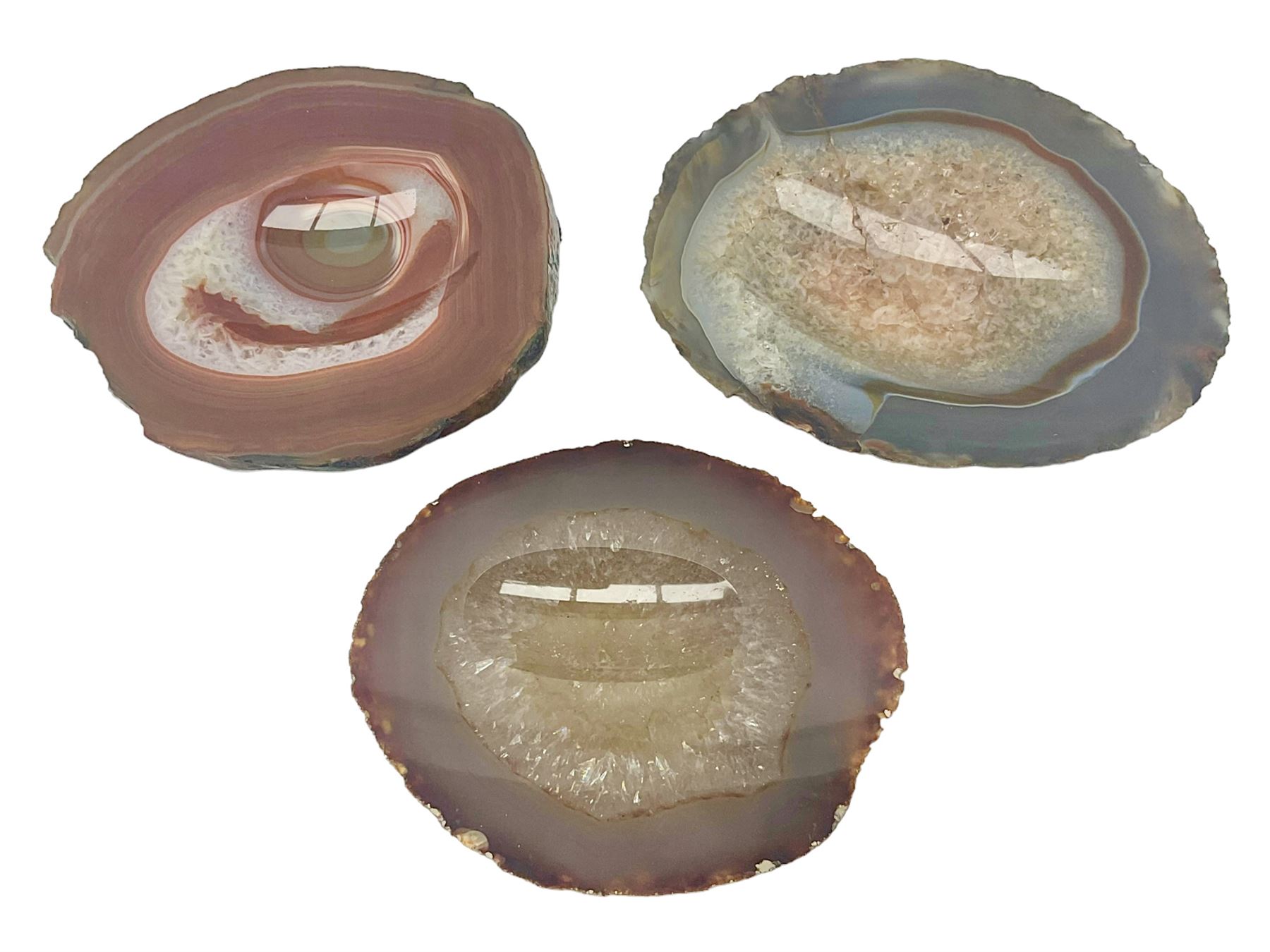 Three polished agate geode stone dishes | Wood, Metal & Other ...