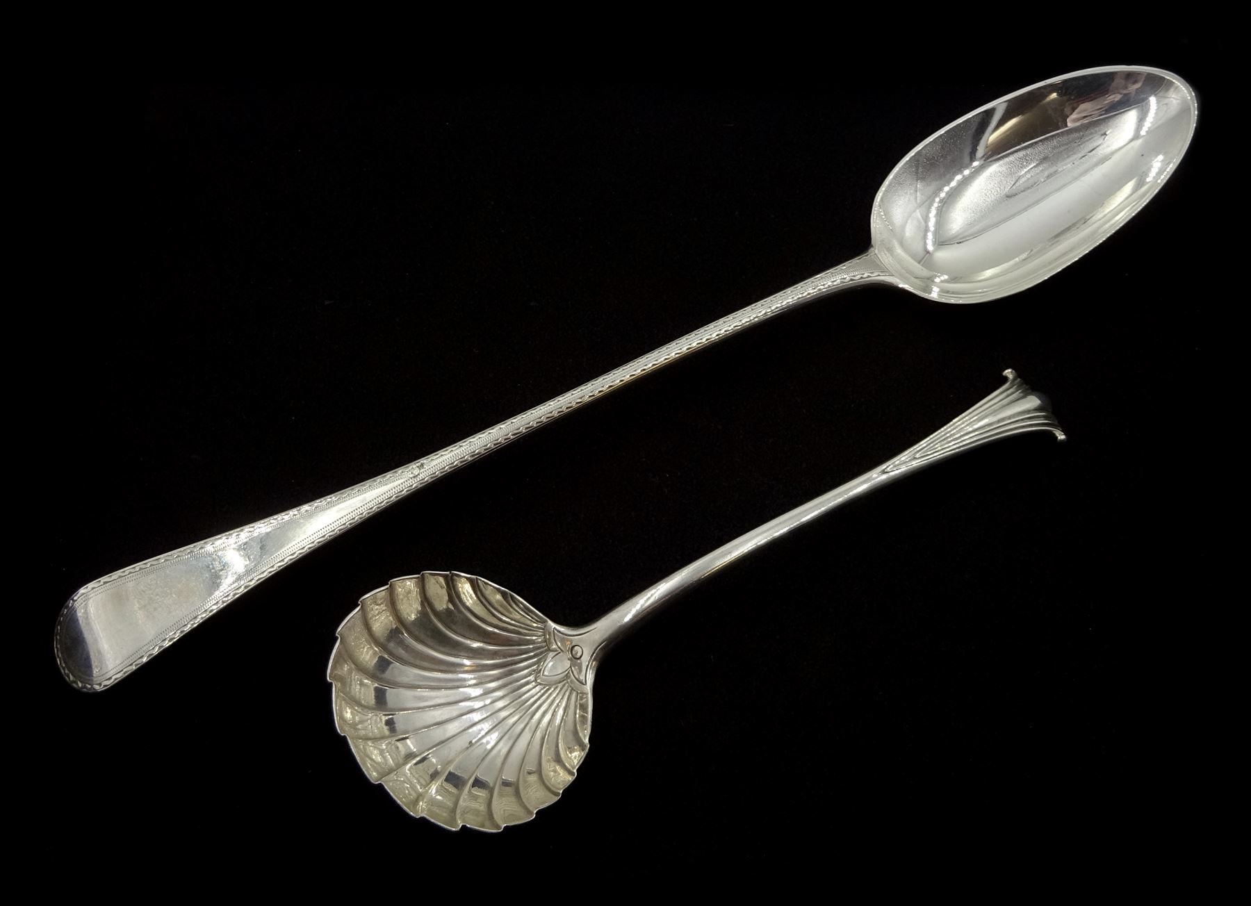 George III silver basting spoon, bright cut feather edging by Richard ...