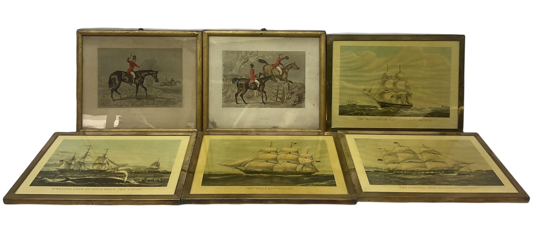 two-framed-fox-hunting-prints-together-with-four-framed-ship-prints
