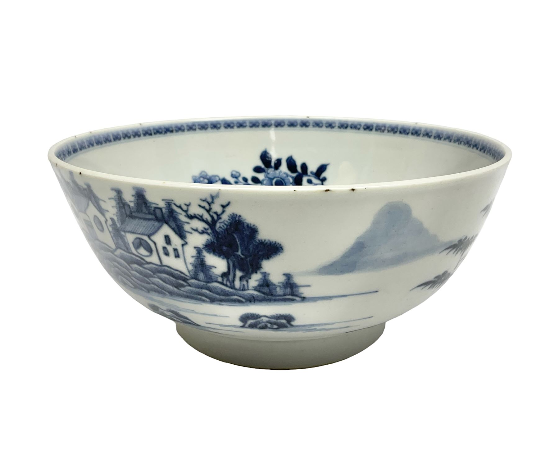 Late 18th century Chinese Export blue and white bowl painted landscape ...