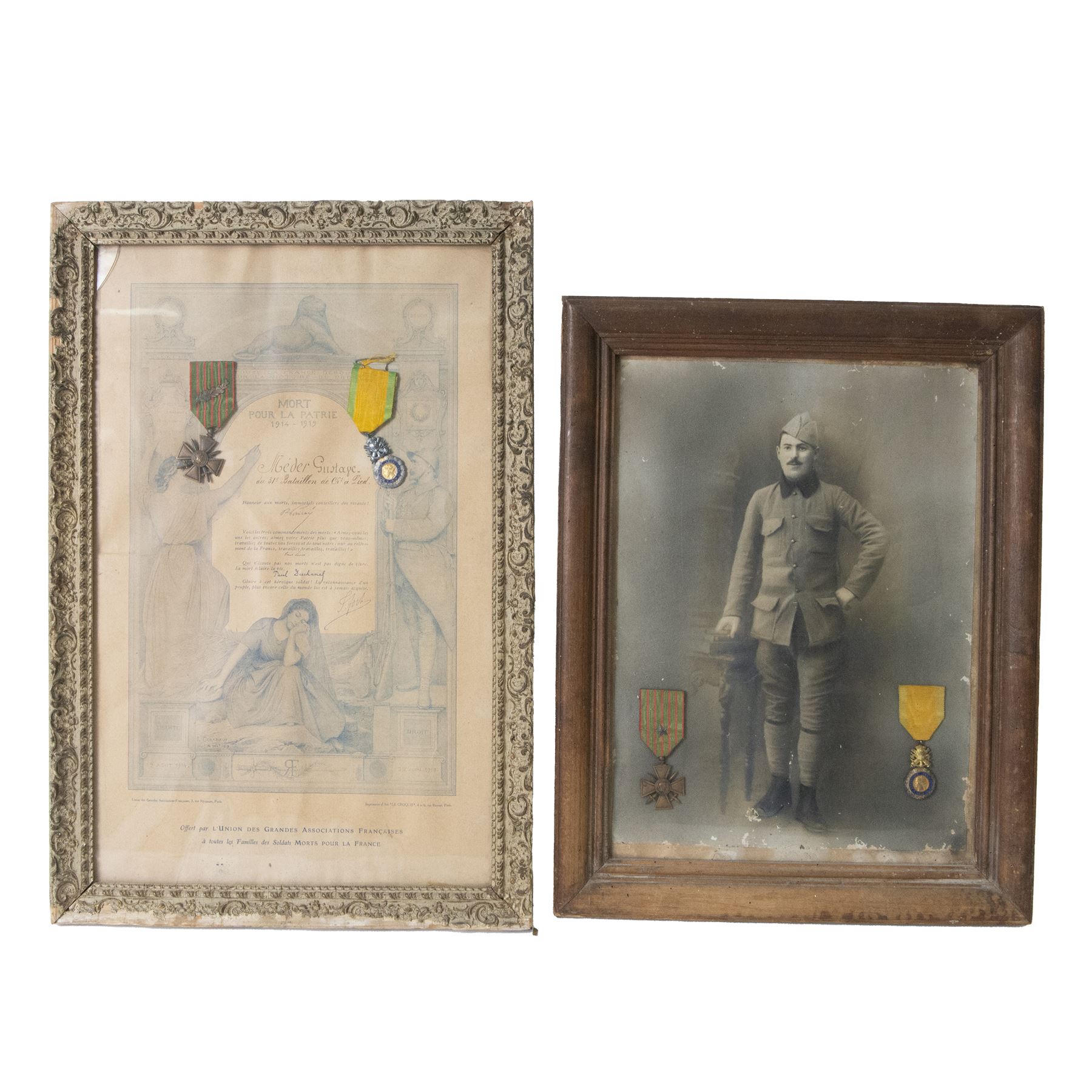 WWI French framed Medaille Militaire and Croix de Guerre with Palm to ...